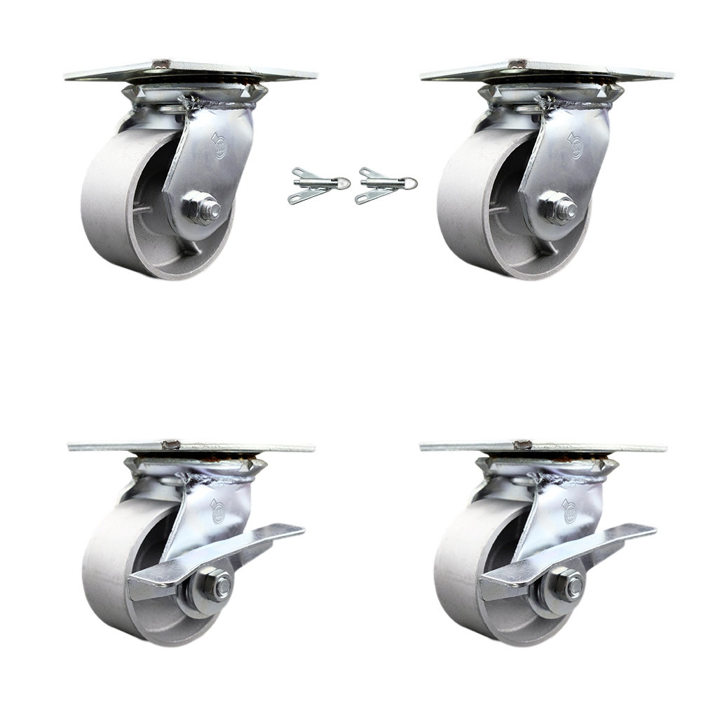 Service Caster 4 Piece Semi Steel Swivel Caster Set 2 Swivel Locks 2 ...
