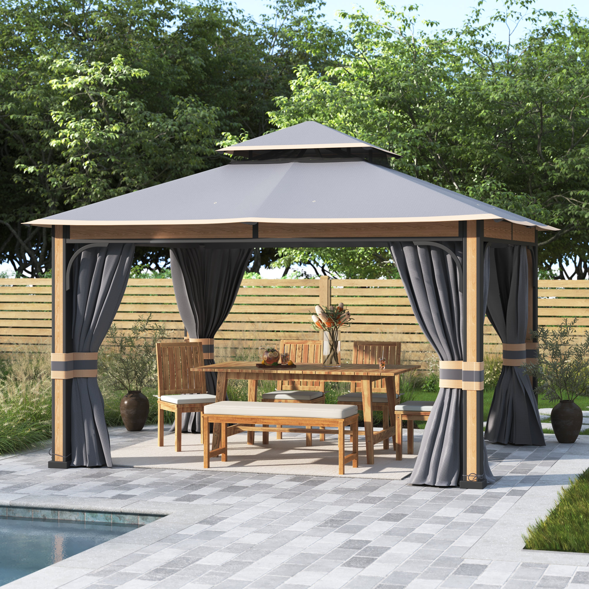 Sunjoy Roberts Outdoor Patio Steel Frame 11 x 13 ft. 2-Tier Soft Top ...