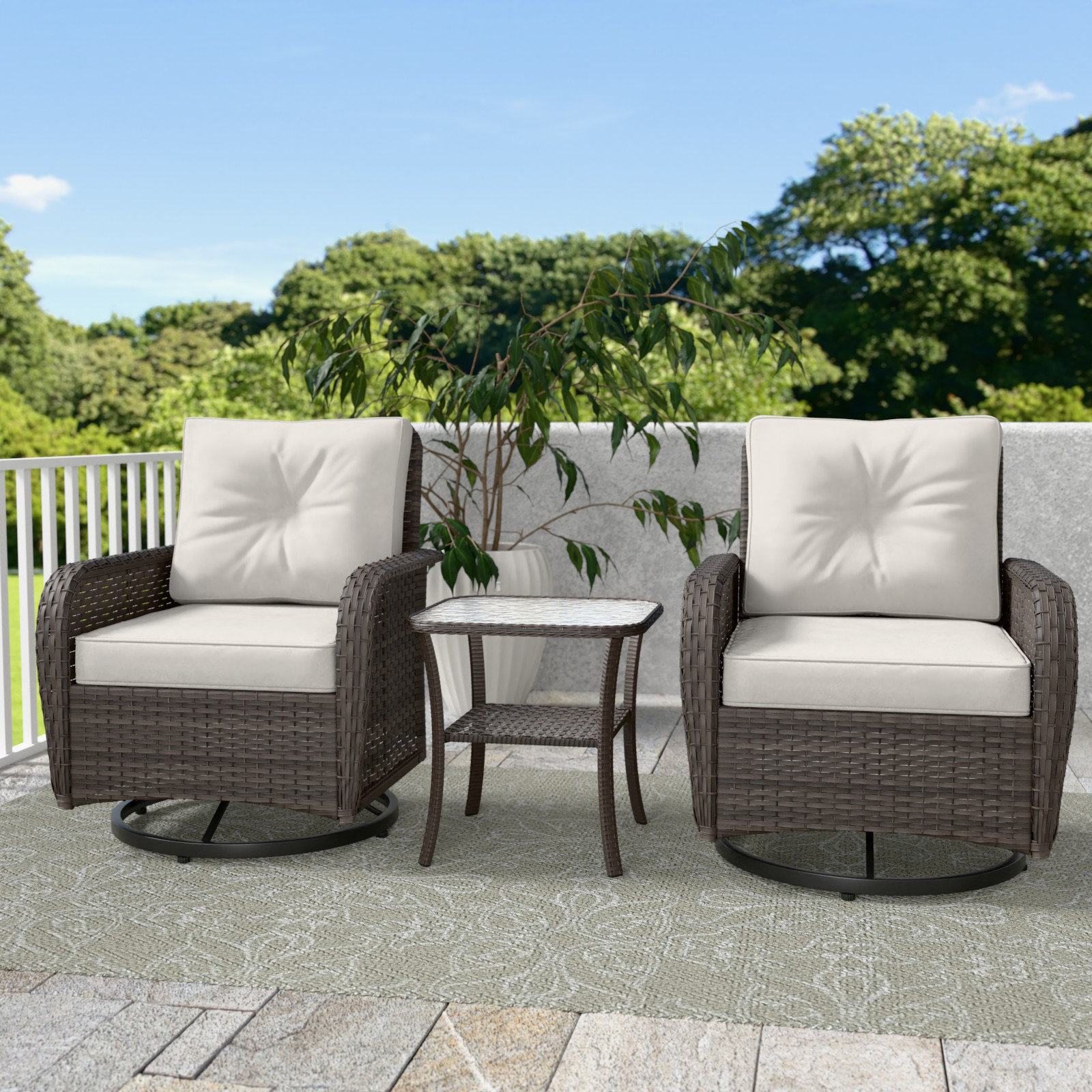 Red Barrel Studio® Wicker Rattan Outdoor Swivel Rocker Chair Set with ...