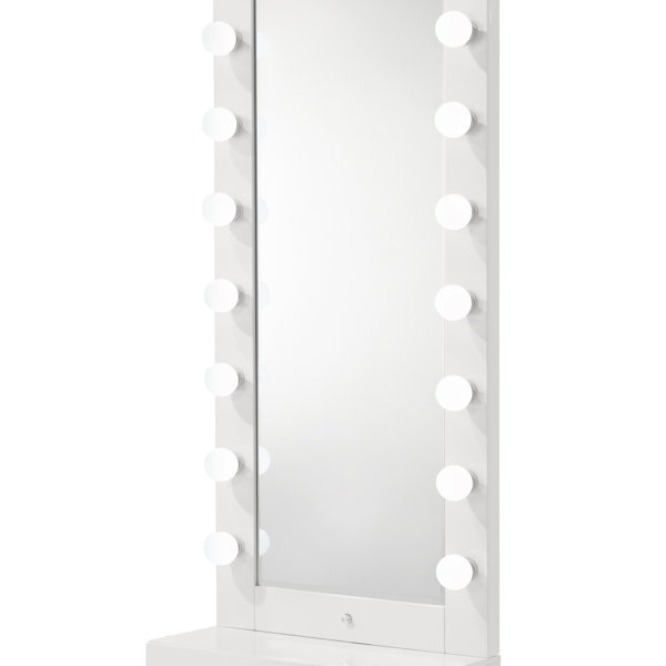 Everly Quinn 1Pc Glam Tall Lighted Mirror With Drawer Box Beveled ...