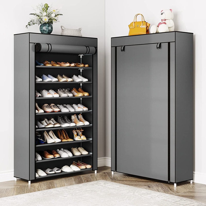 Rebrilliant 10 Tier Shoes Rack Organizer With Cover & Reviews | Wayfair