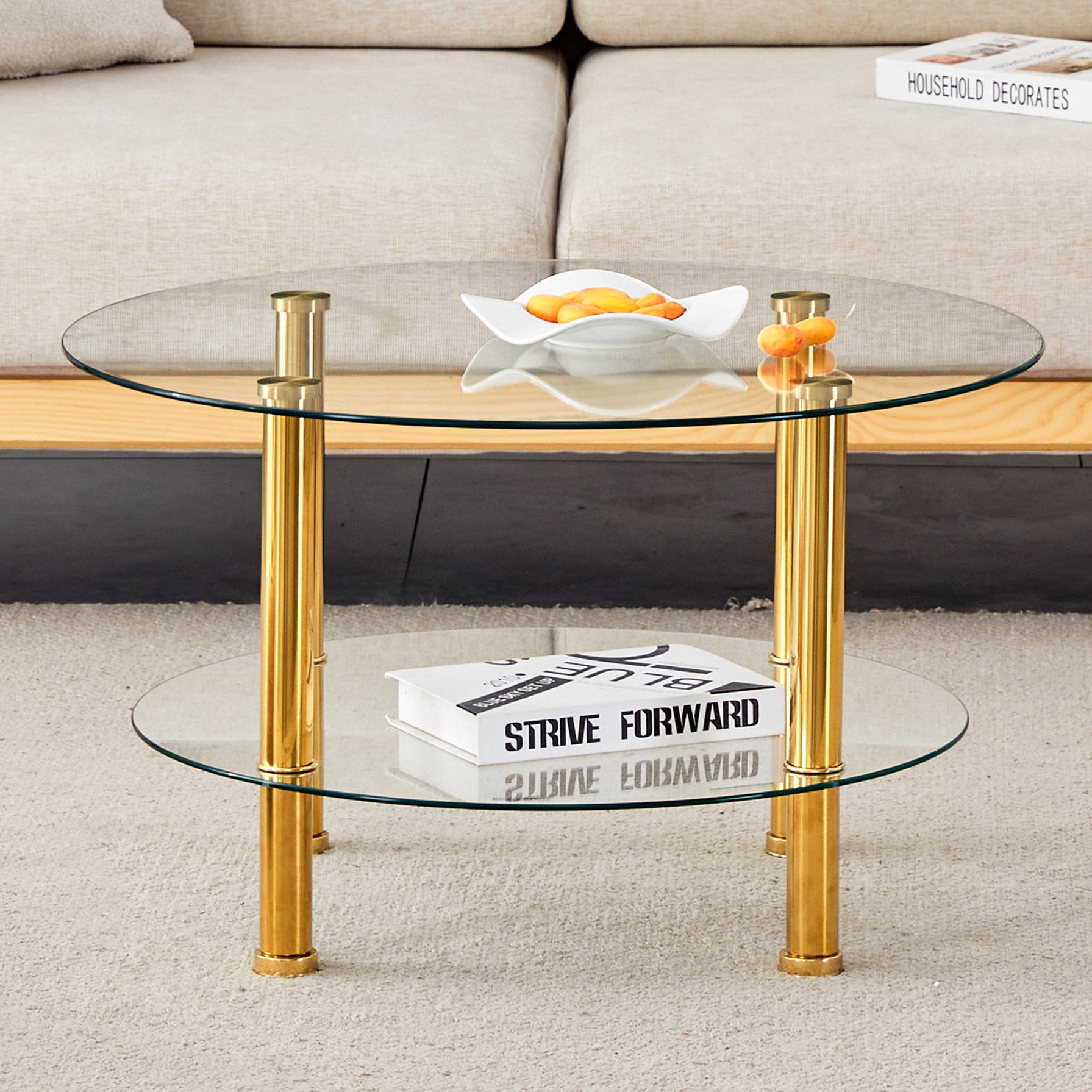 Mercer41 Contemporary Minimalist Table, Layers, Tempered Glass, Legs ...
