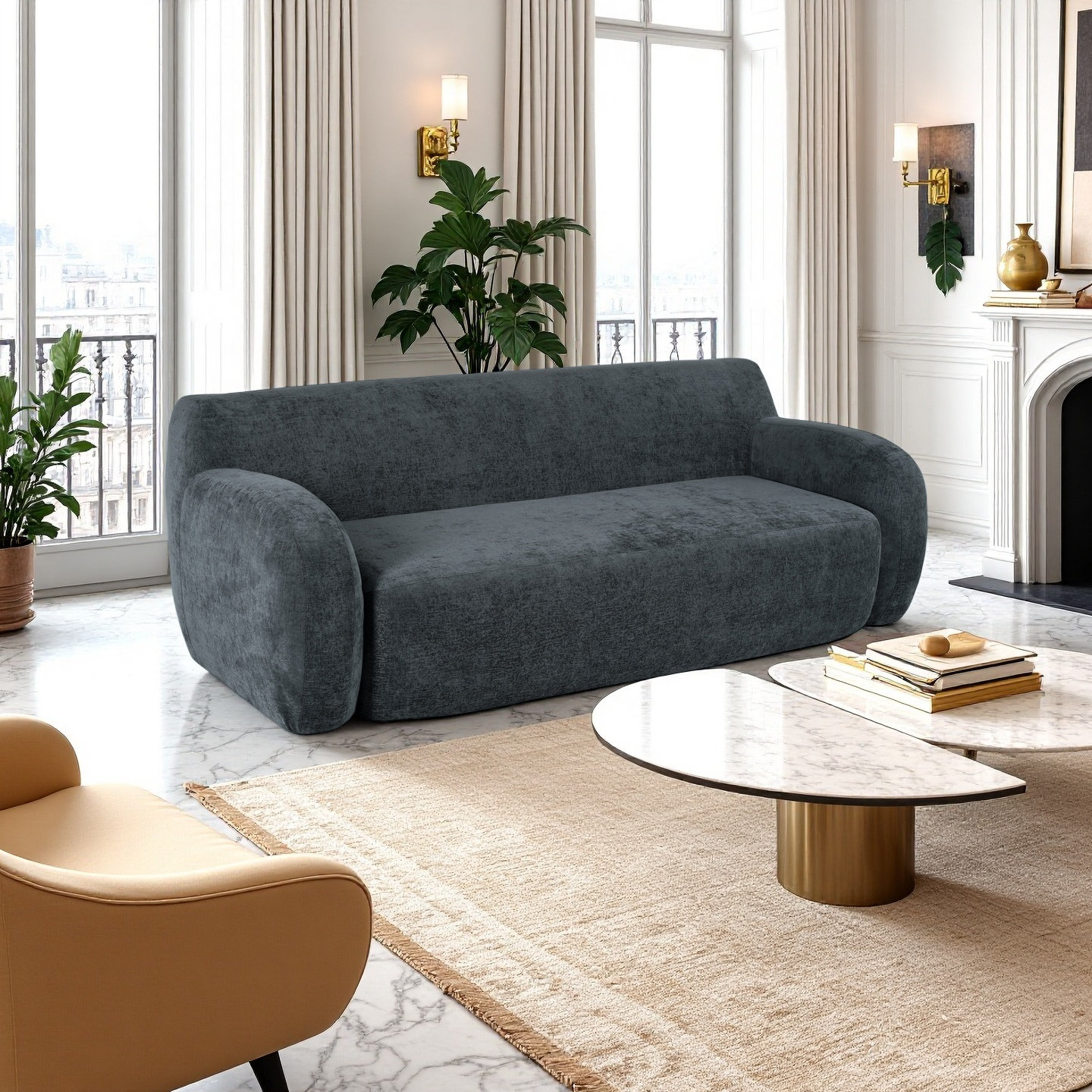 Latitude Run® U_Style 81.5” Wide Minimalist 3-Seater Sofa – Curved ...