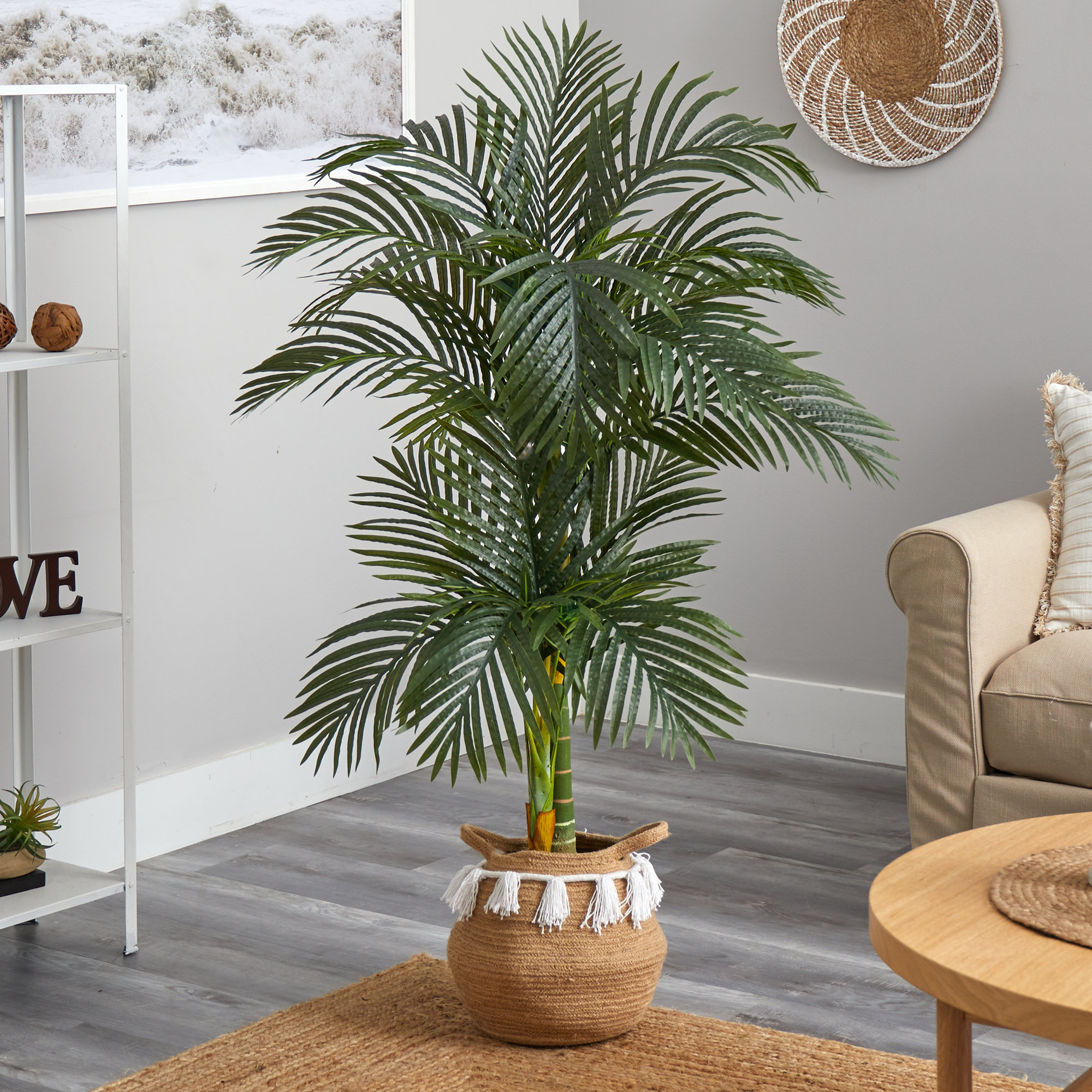 Primrue 5ft. Artificial Double Stalk Golden Cane Palm Tree with ...