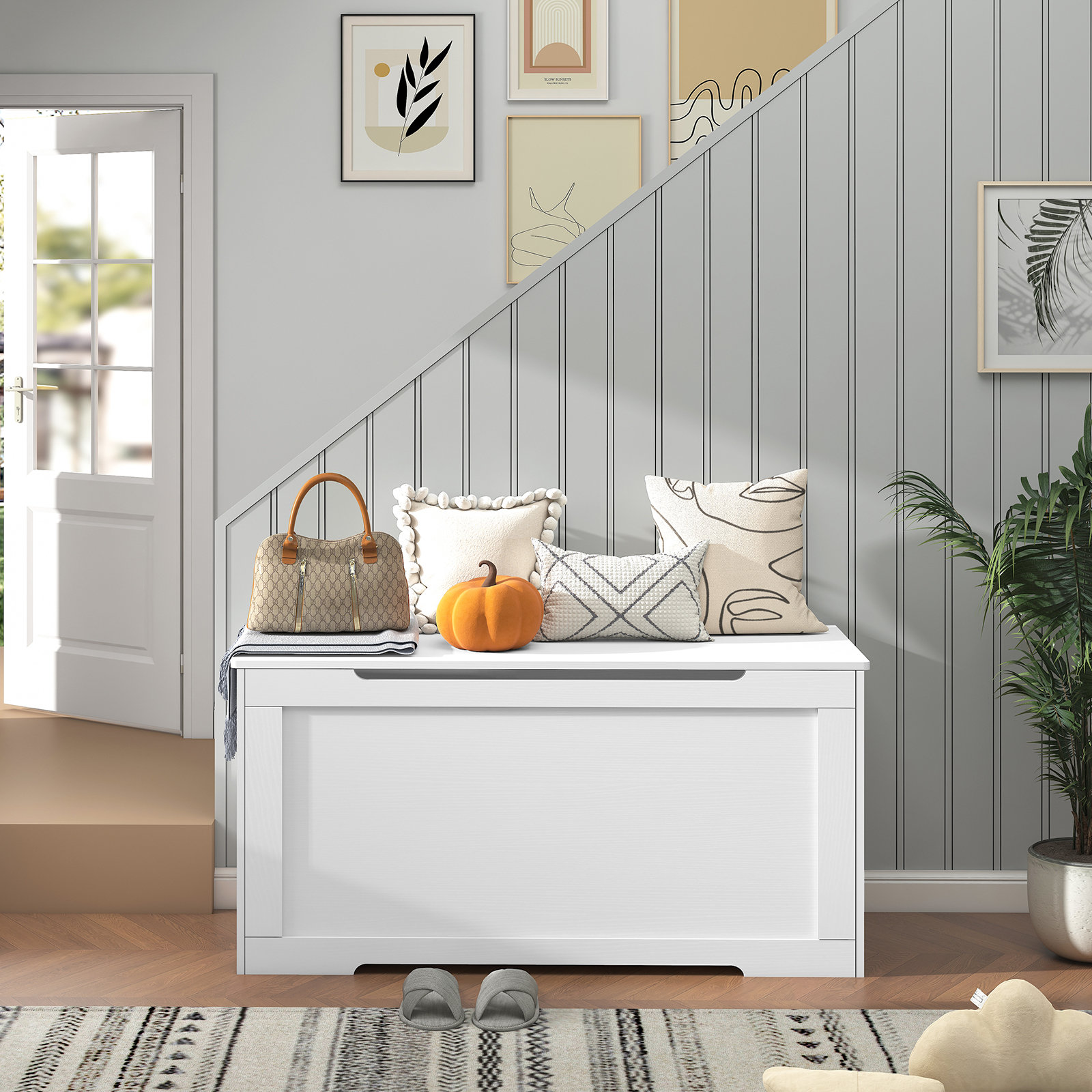 Ebern Designs Storage Chest with 2 Safety Hinges, Lift Top Storage ...