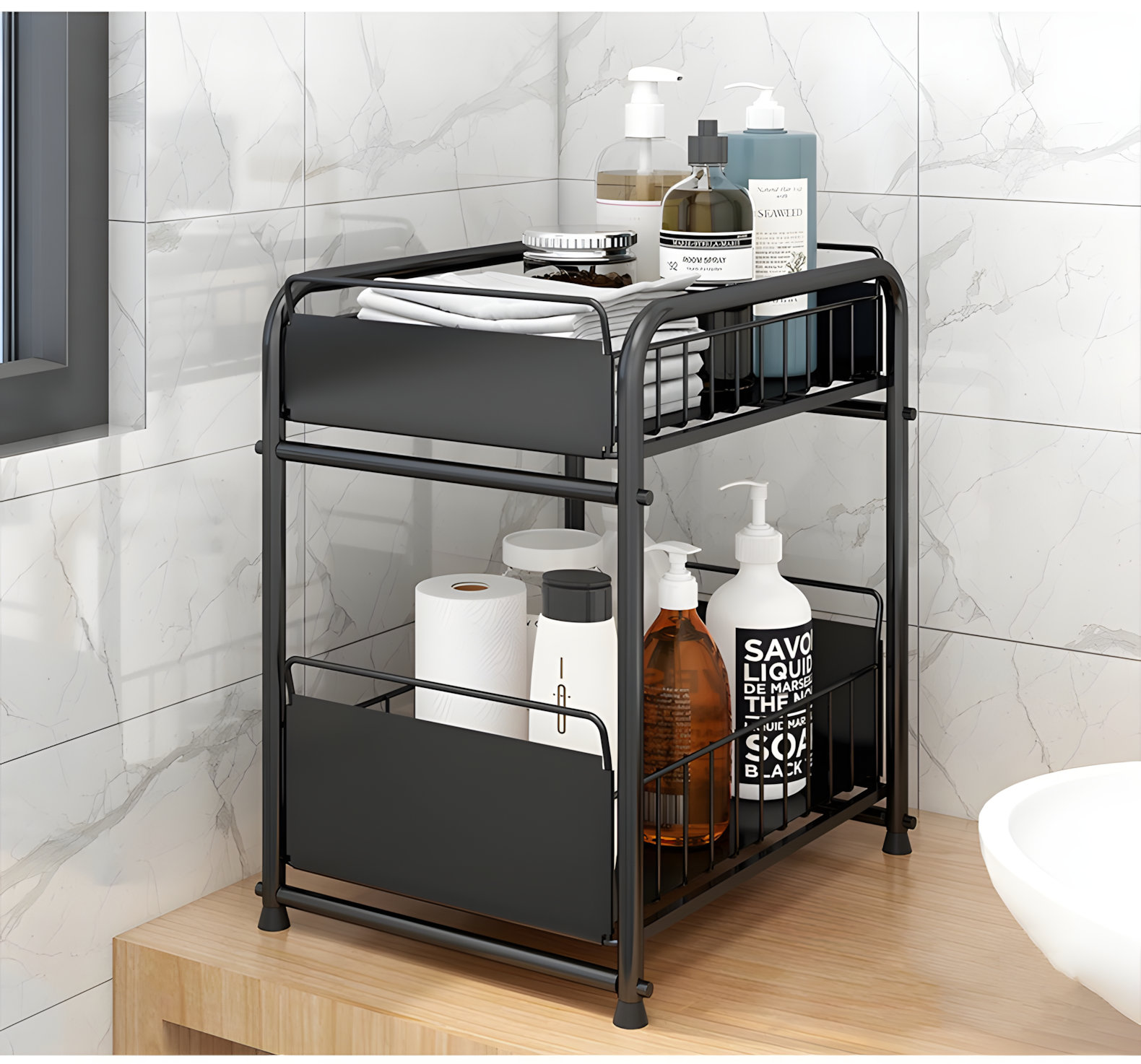 Latitude Run® Under Sink Organizer Pull Out Storage Shelf For Kitchen ...