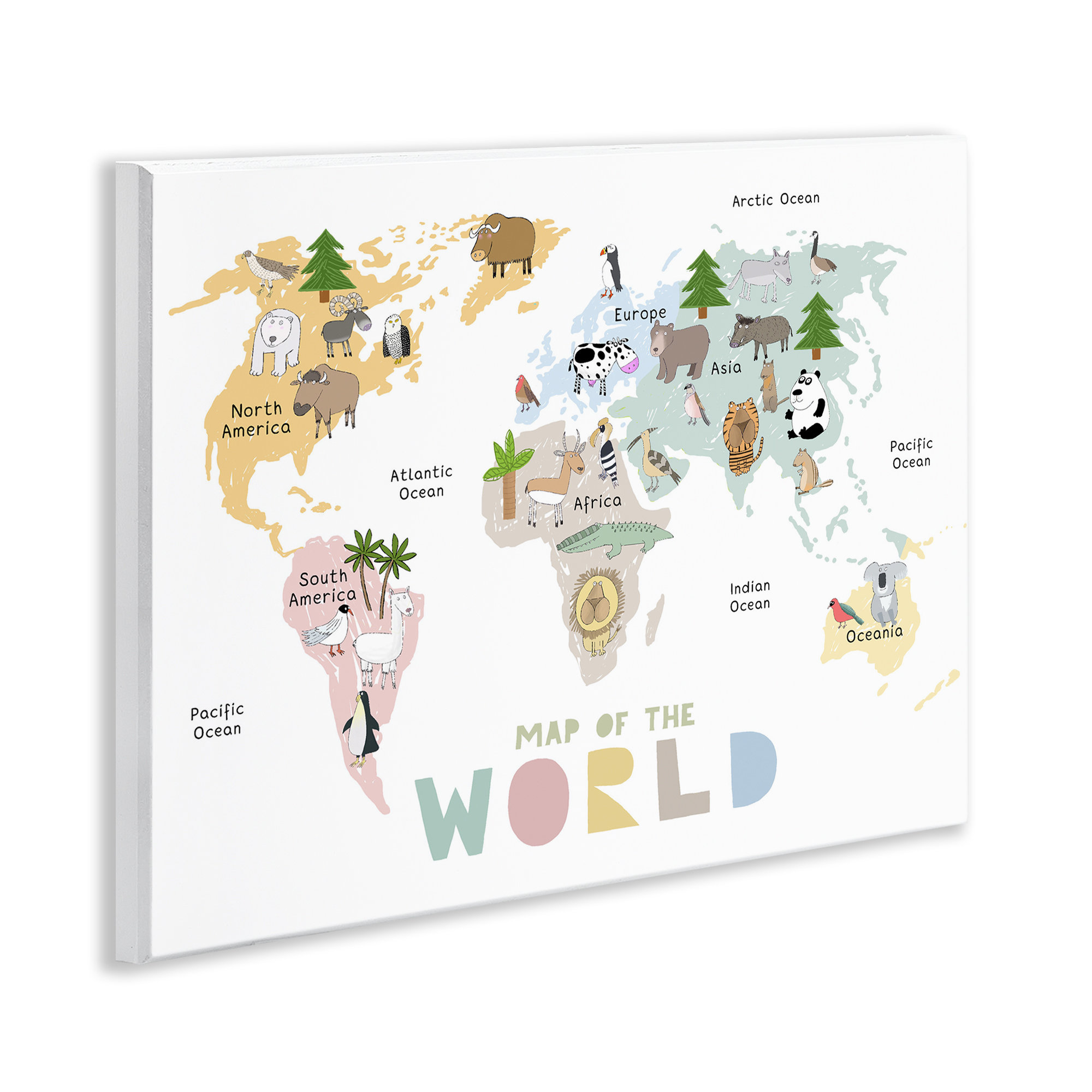 Dakota Fields Map Of World Pastel Animals Wall Plaque, design by Carla ...