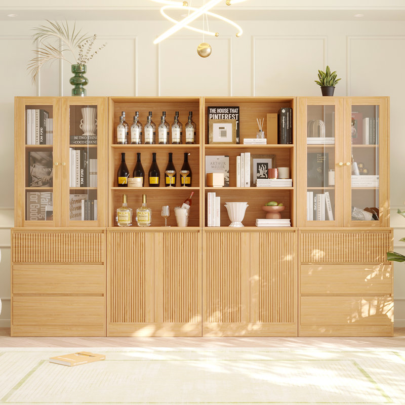 Latitude Run® 71" H X 94.5" W Bookcase Cabinet With Glass Doors ...