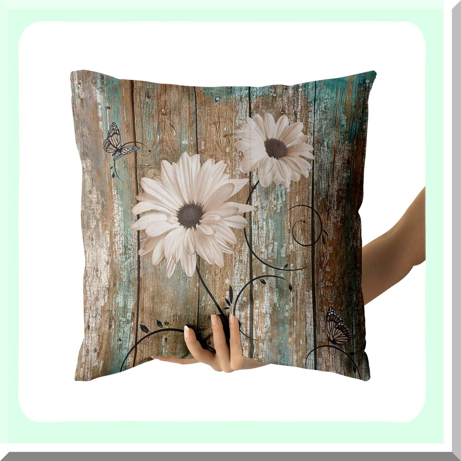 BRBCA Sunflower Plank Pillowcase Set - Rustic Daisy Board Pillow Covers ...