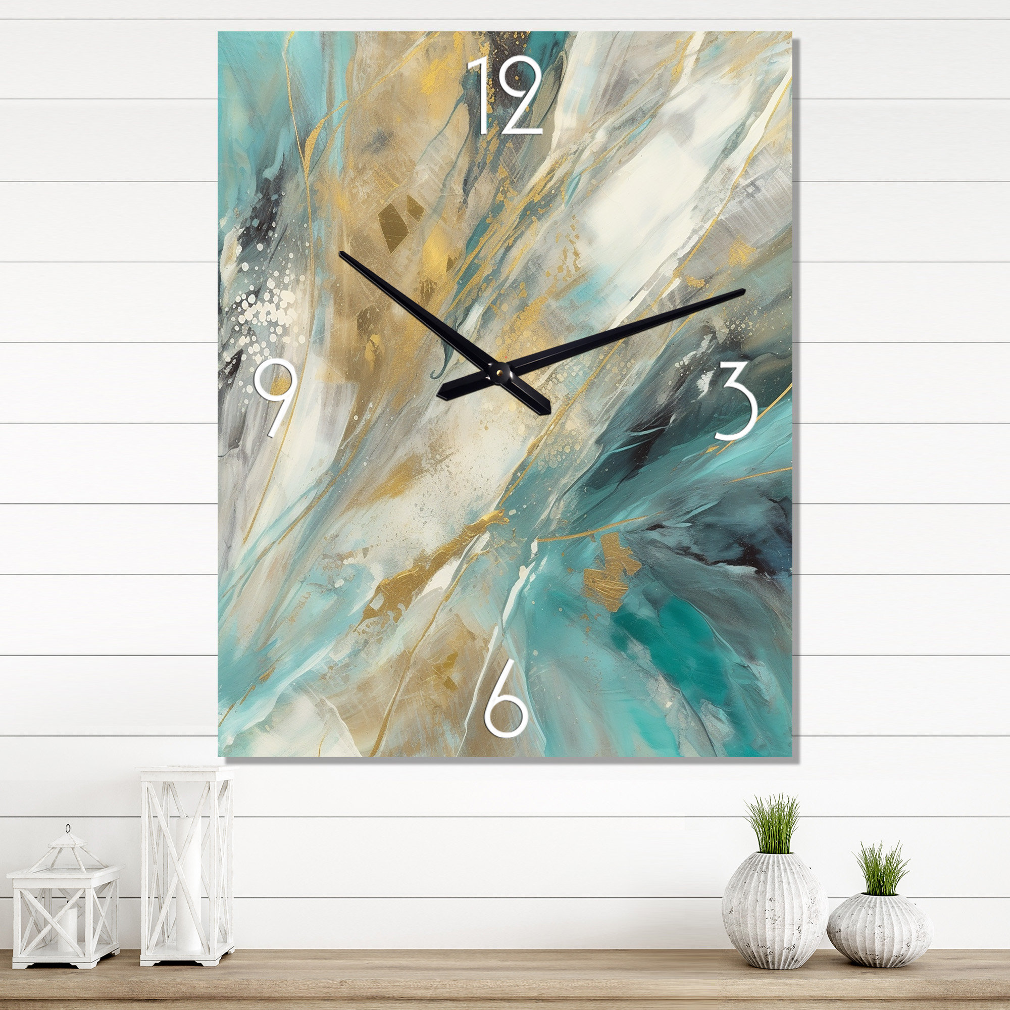 Design Art Golden Hour In Turquoise Waves IV - Abstract Wall Clock ...