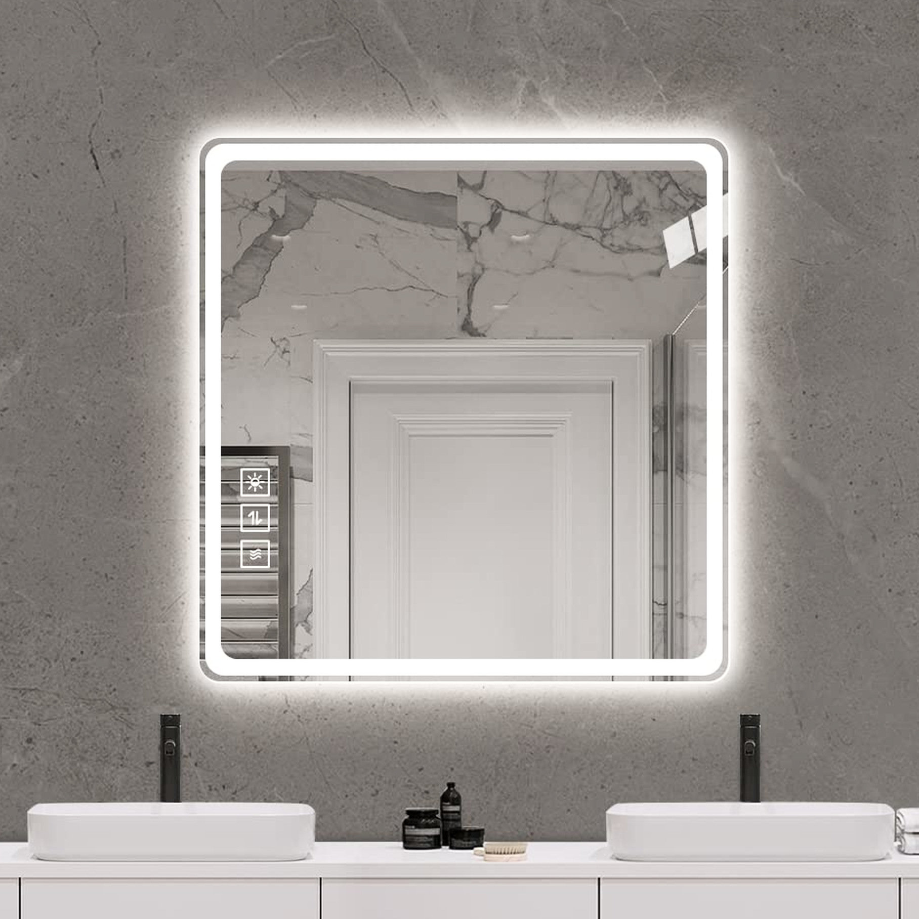 Latitude Run® 36X36 Inch Bathroom Mirror With Led - Fog, , Dimmable 5 ...