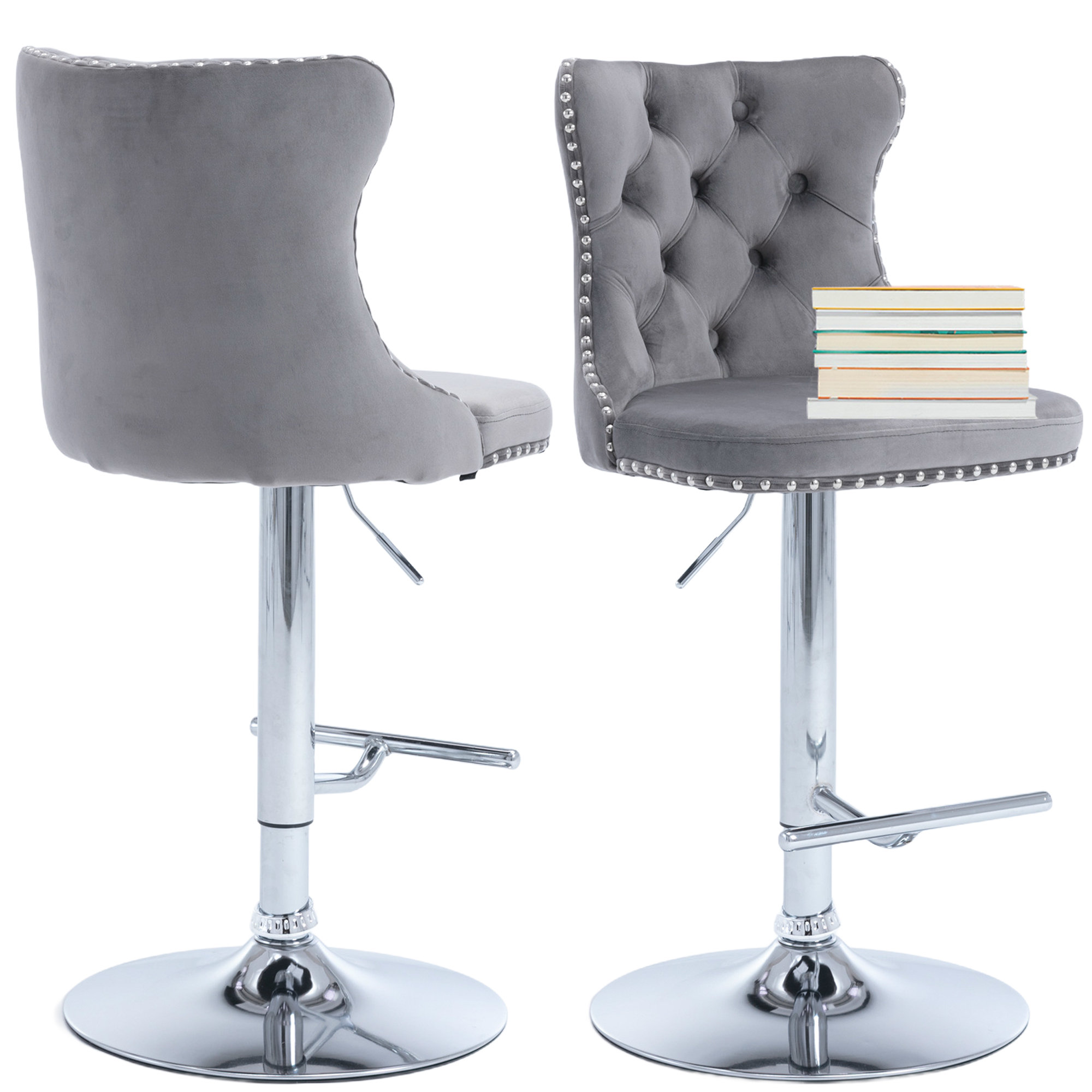 Rosdorf Park Swivel Upholstered Tufted Bar Stools Set of 2 | Wayfair