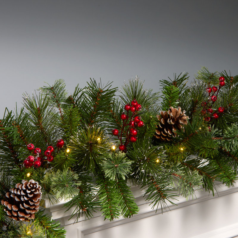 The Holiday Aisle® 9ft. Iced Berry Pine Garland with LED Lights | Wayfair