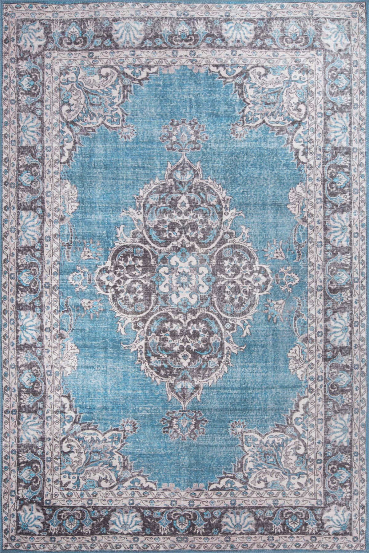 Bungalow Rose Vintage Patterned Woven Base Decorative Blue Carpet | Wayfair