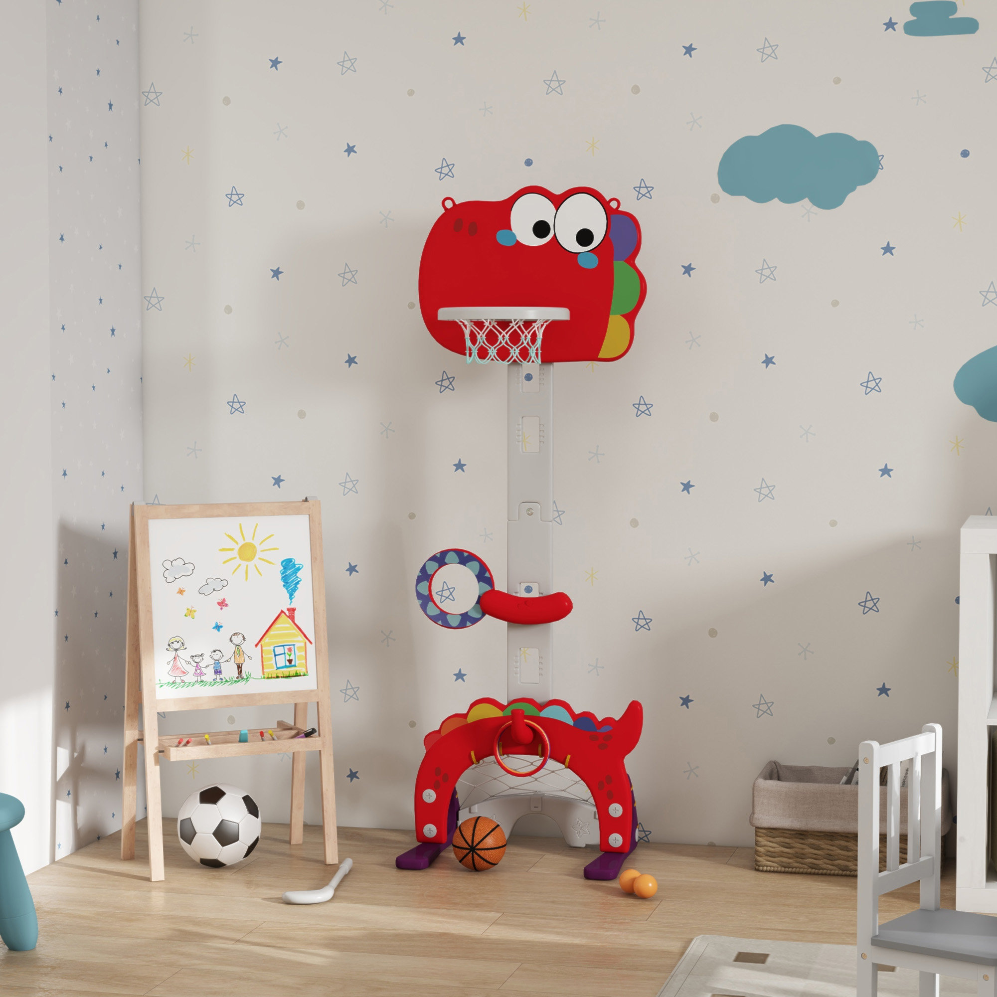 LOONGFIELD 5-In-1 Kids Basketball Hoop, Toddler Sports Activity Centre ...