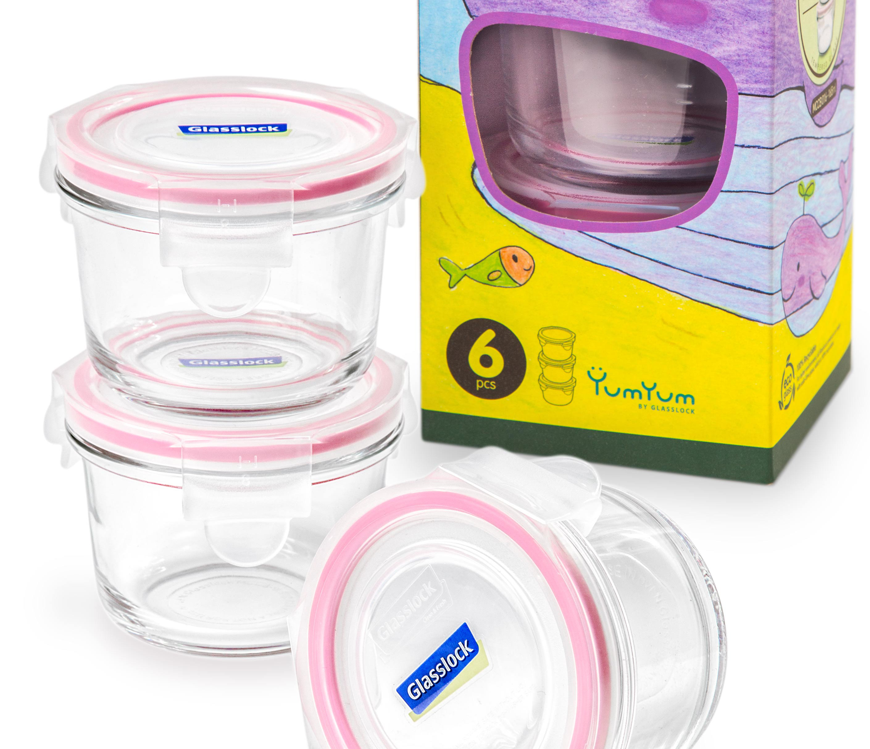Glasslock Yum Yum Glass Food Storage - Set of 3 Containers and 3 Lids ...