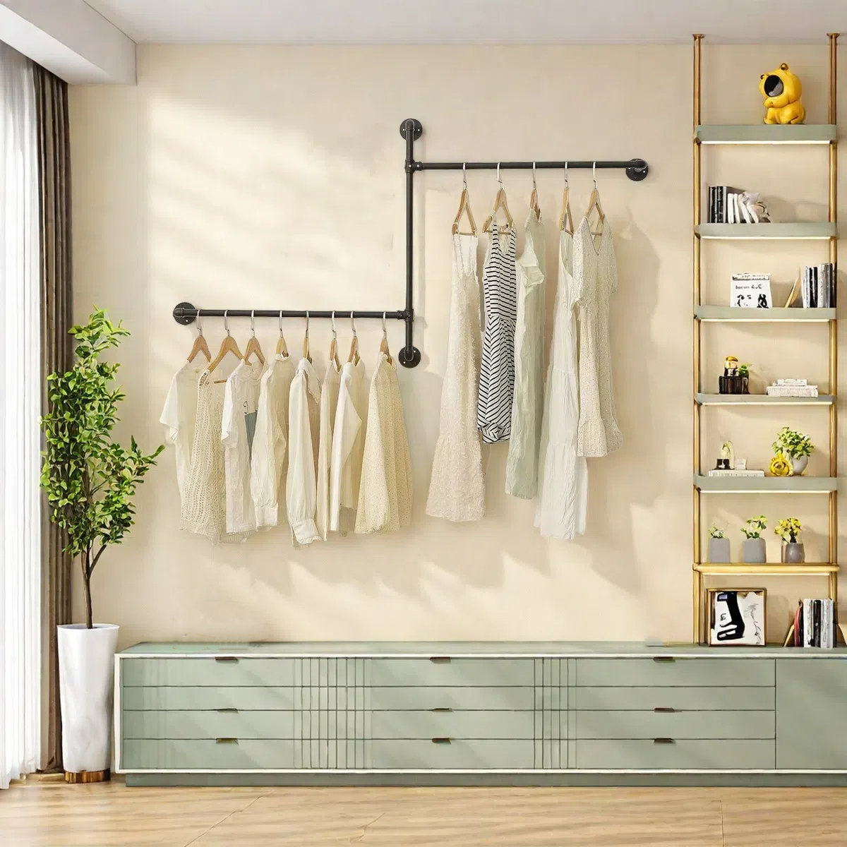 Rebrilliant Industrial Pipe Clothing Rack,Wall Mounted Clothes Racks ...