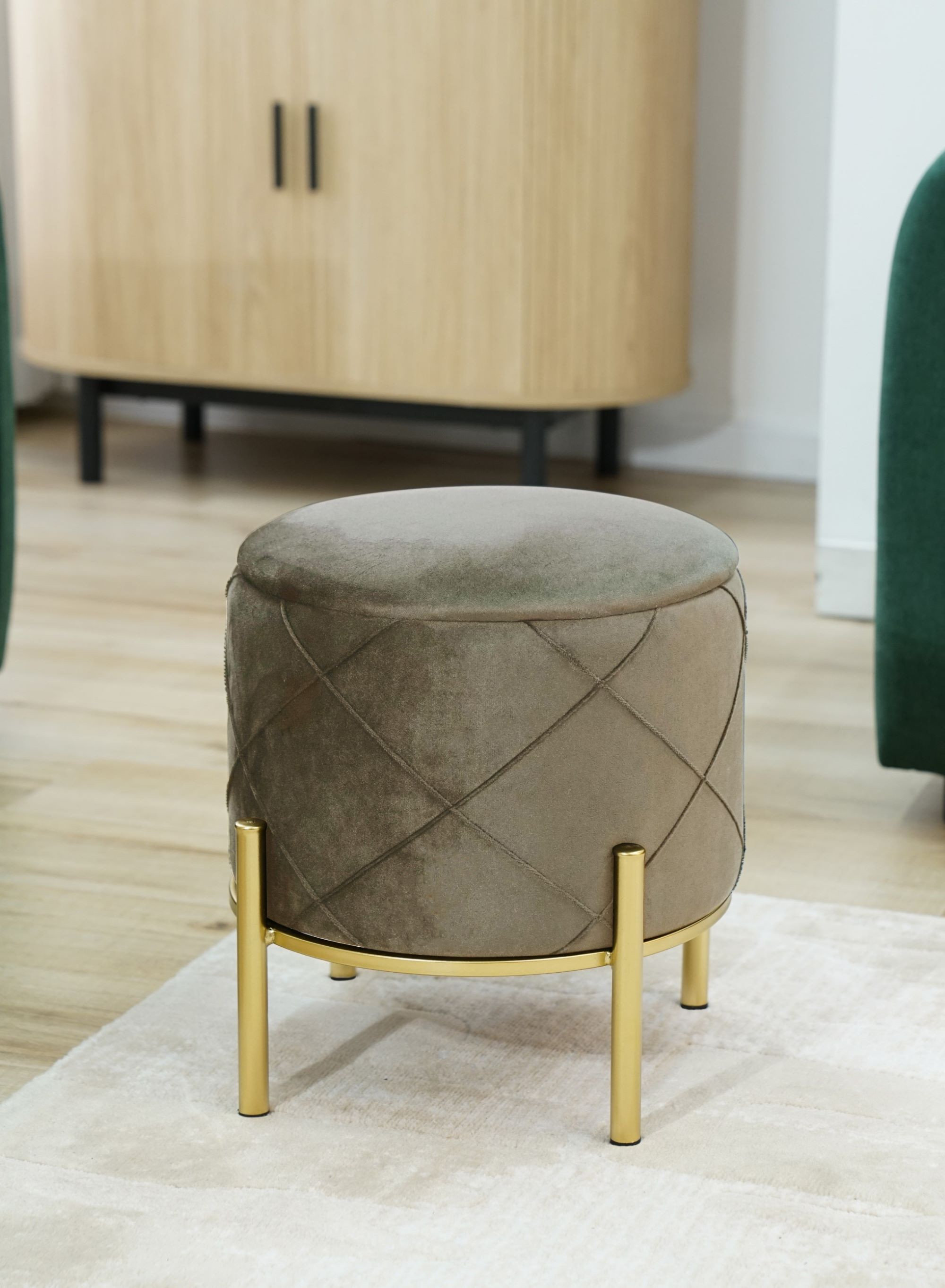 Fairmont Park Adlei 37cm Wide Velvet Tufted Circle Pouffe Ottoman with ...