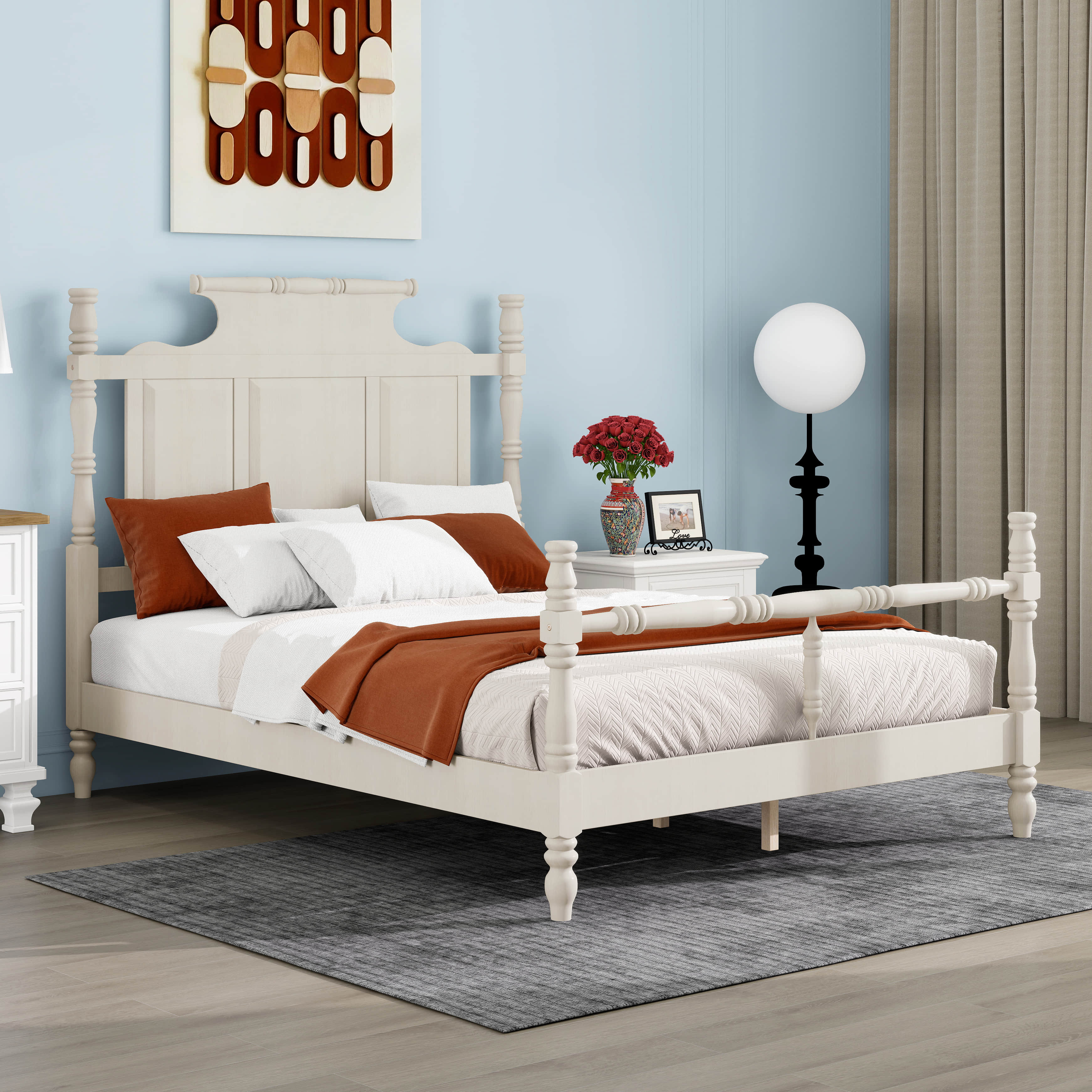 Alcott Hill® 4 Post Bed Frame, Wood Antique Bed Frame With 56.9" High ...