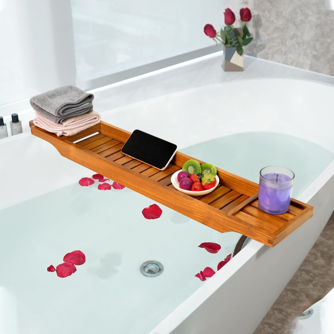 Rebrilliant Bathtub Tray, Wooden Bath Caddy Tray For Bathtub, Bath Tub ...