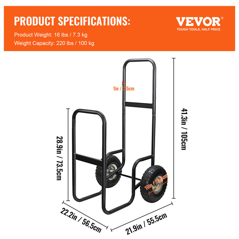 VEVOR Firewood Cart, 220 lbs Weight Capacity, Wood Carrier | Wayfair