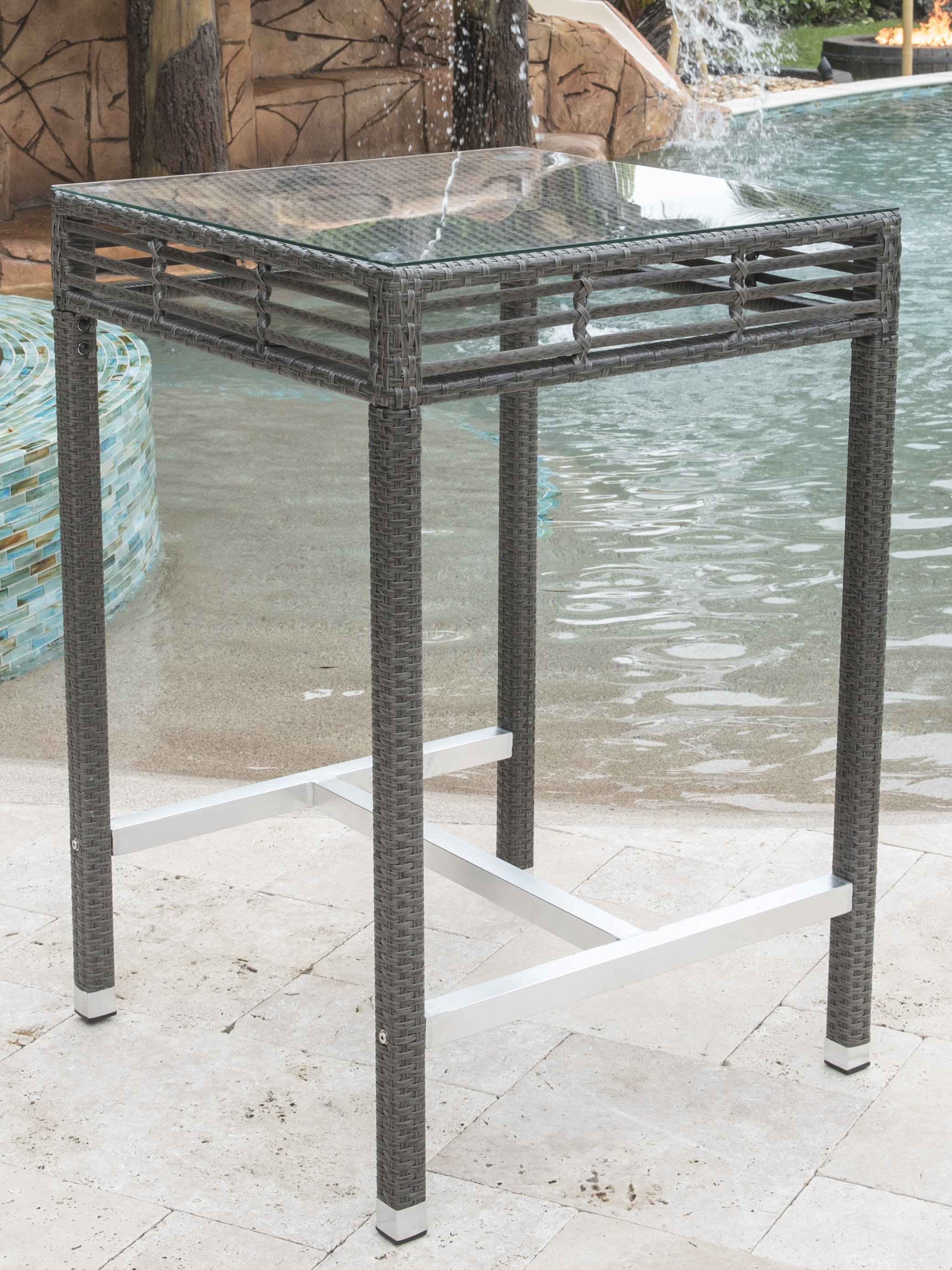 Panama Jack Outdoor Graphite Glass Bar Table | Wayfair