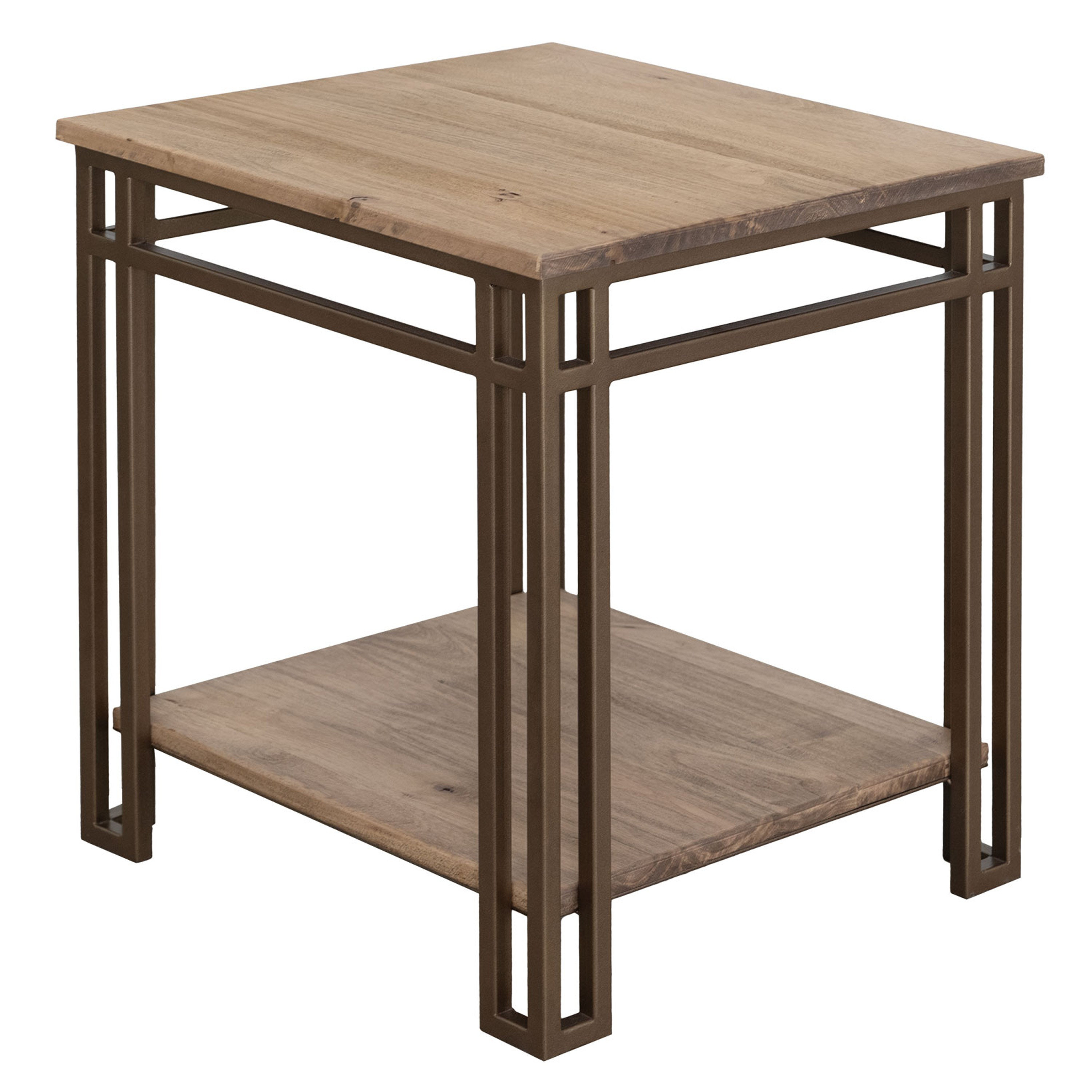 Benjara Remie End Table, Shelf, Iron Base, Camel Brown Melina Wood, 23 ...