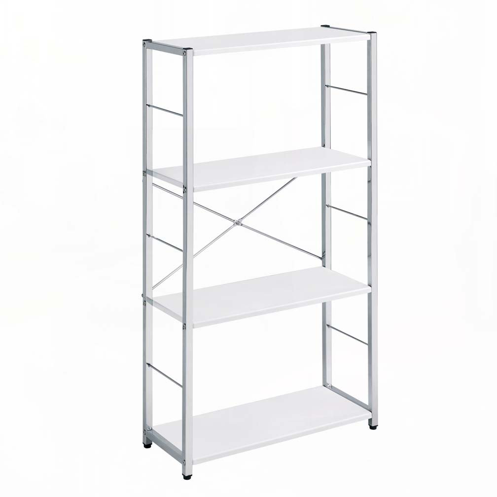 Ivy Bronx White and Chrome 4-Tier Rectangular Bookshelf | Wayfair