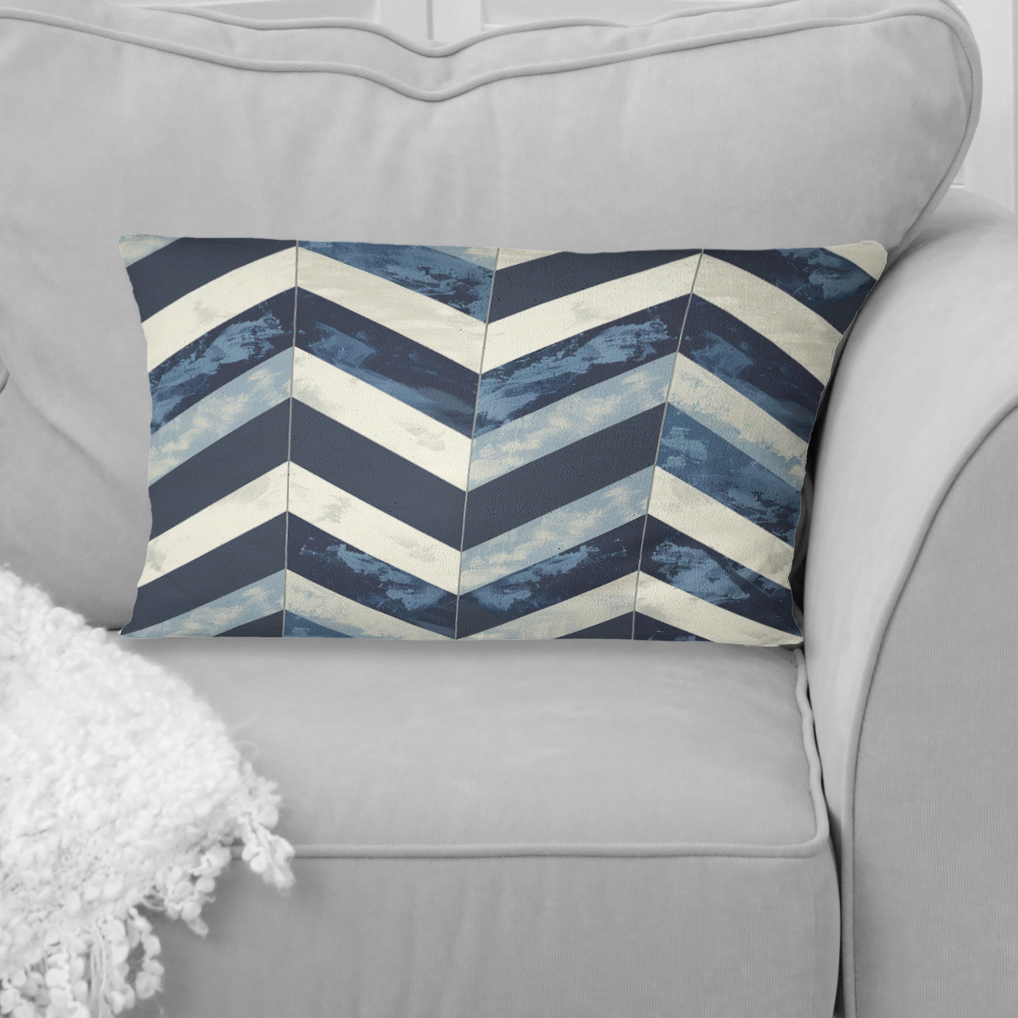 Design Art Blue Chevron Glam IV - Transitional Lumbar Pillow | Wayfair