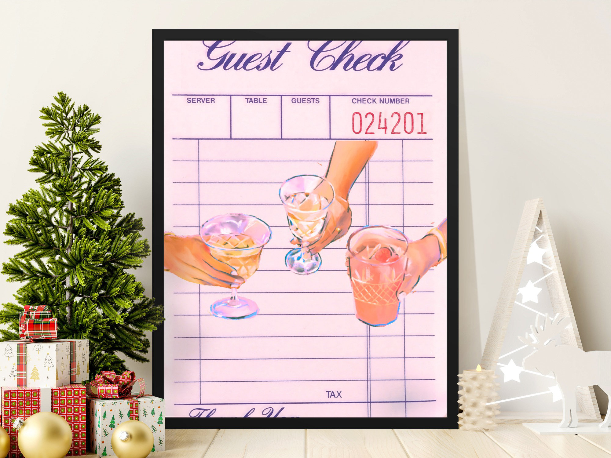 Happy Larry Guest Check Wall Art, Cocktail Art Print, Bar Decor, Drinks ...
