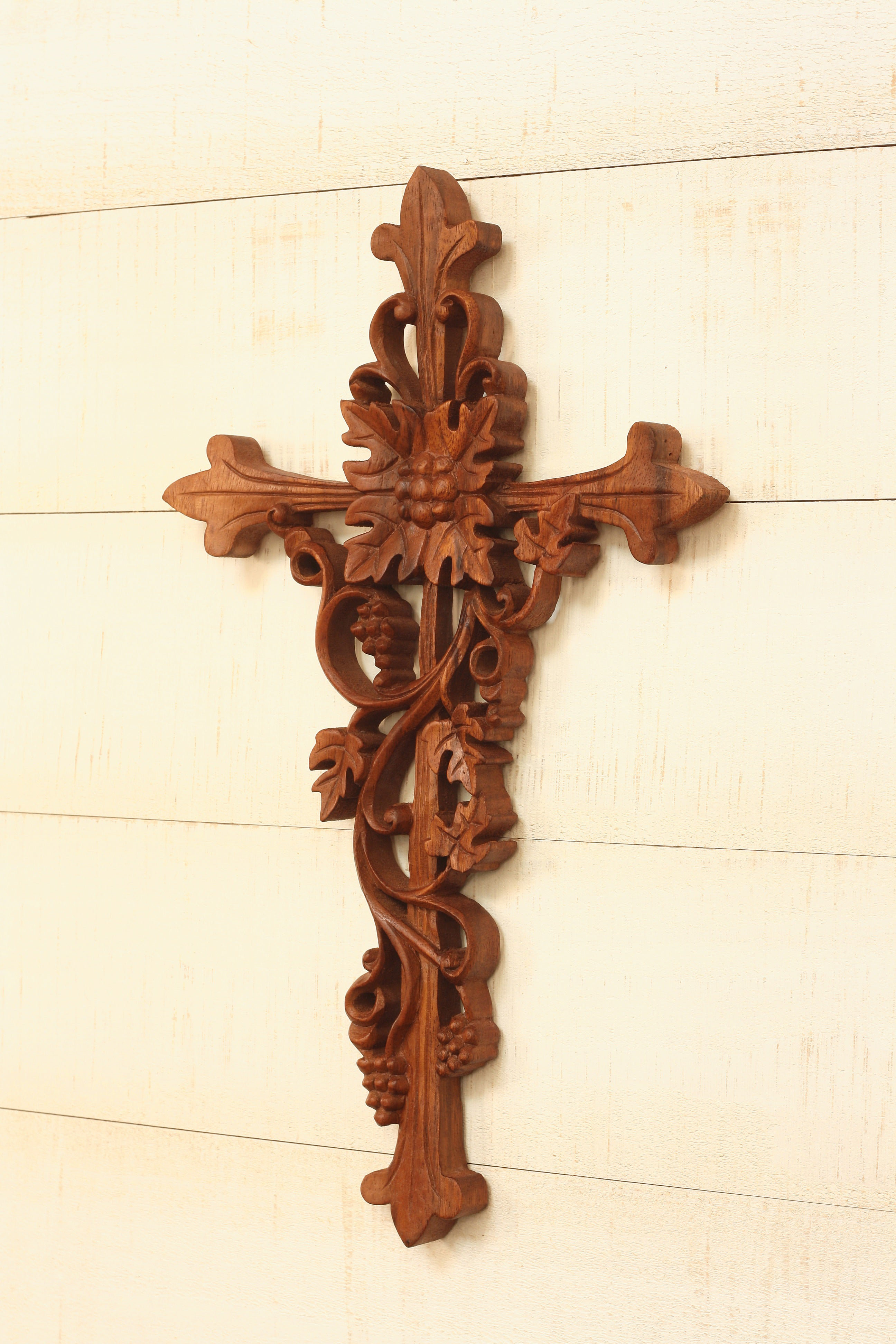 Astoria Grand 16" Wooden Hand Carved Curling Vines Cross Wall Plaque ...