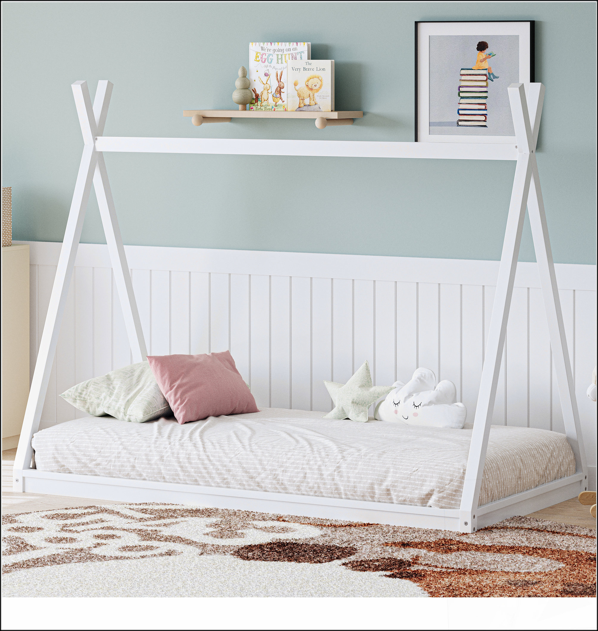 Redwood Rover Wood Twin Size Tent Bed For Kids, Montessori Style Low ...