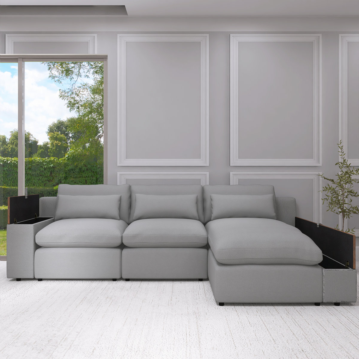 Staykiwi L-shaped Modular Sectional Sofa with Removable Back Cushions ...