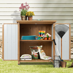 Ophelia & Co. Wood & Metal Outdoor Storage Cabinet with Waterproof Roof ...