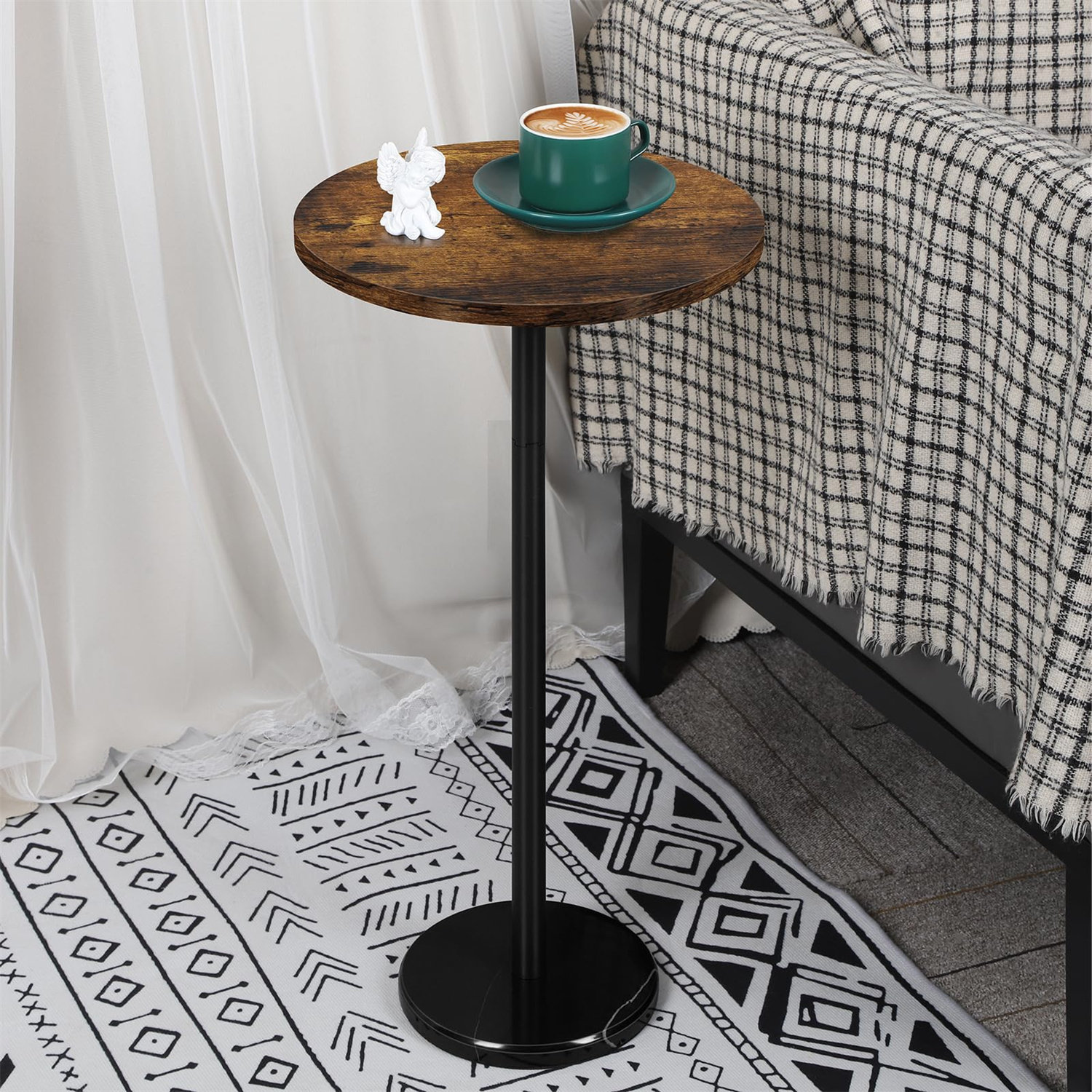 17 Stories Set of 2 Pedestal Side Tables - Round Marble Base Drink ...