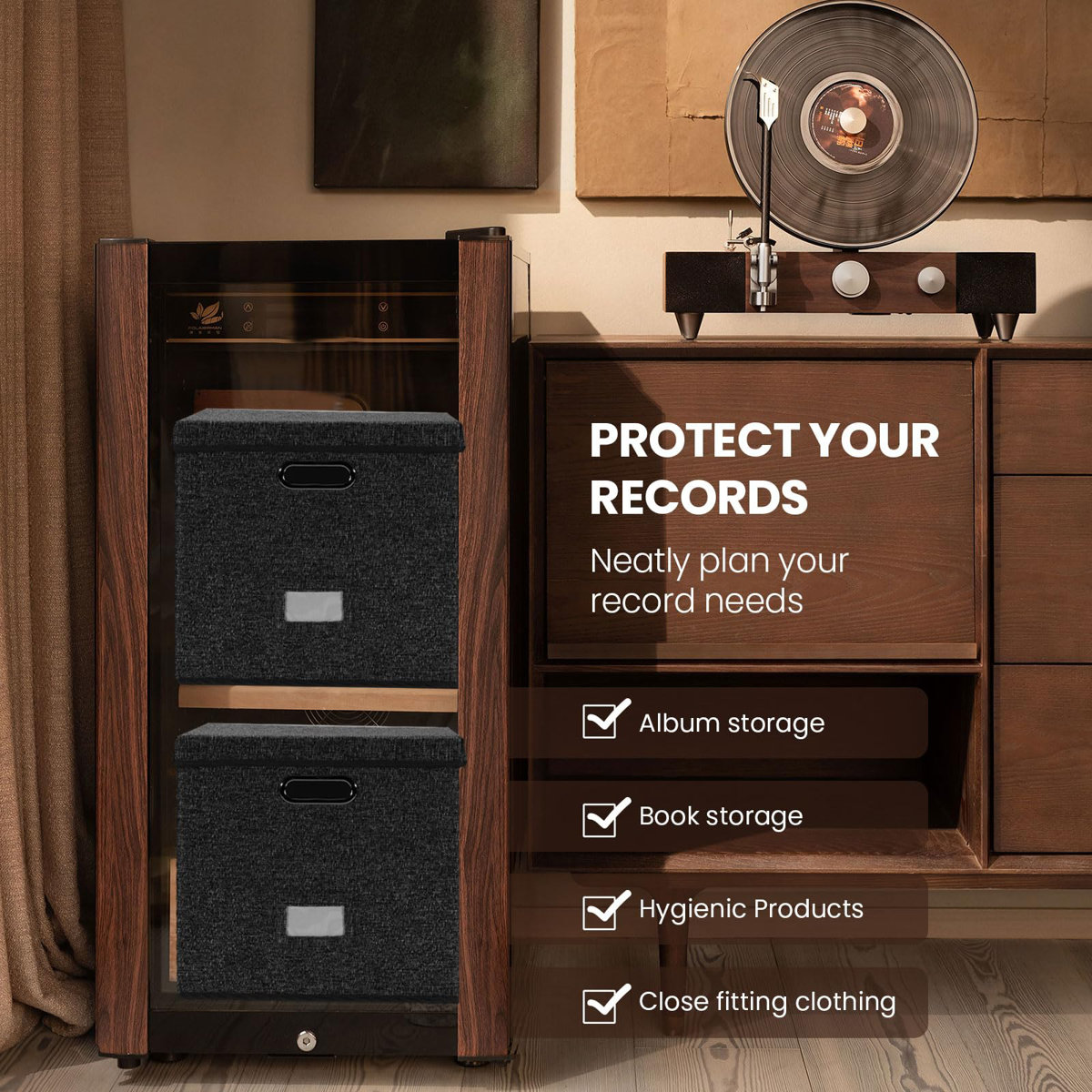 Ebern Designs Vinyl Record Storage Box Set Of 2 - Album Storage Holds ...