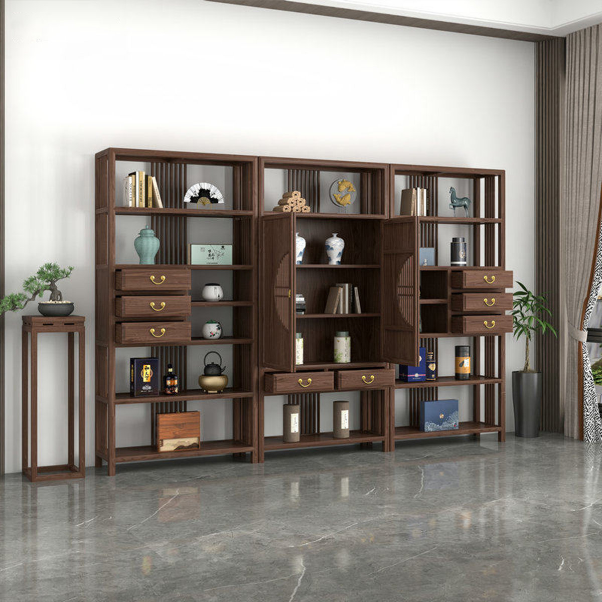 Latitude Run® 115.75"New Chinese-style brown display cabinet and ...