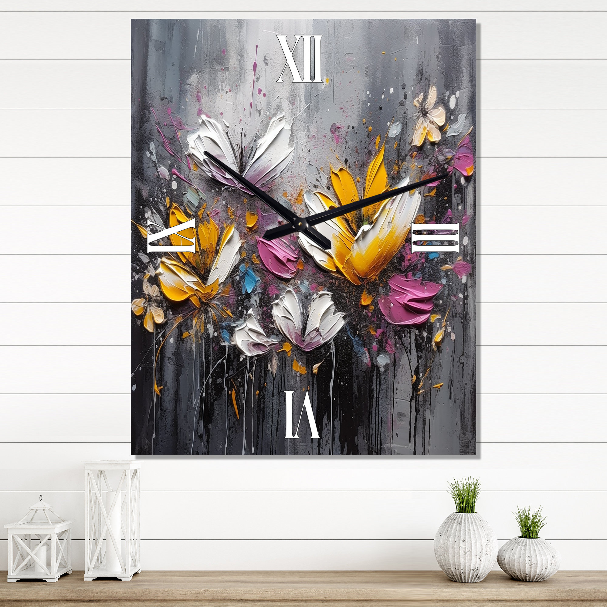 East Urban Home Jakel - Floral Very Large Wall Clocks | Wayfair