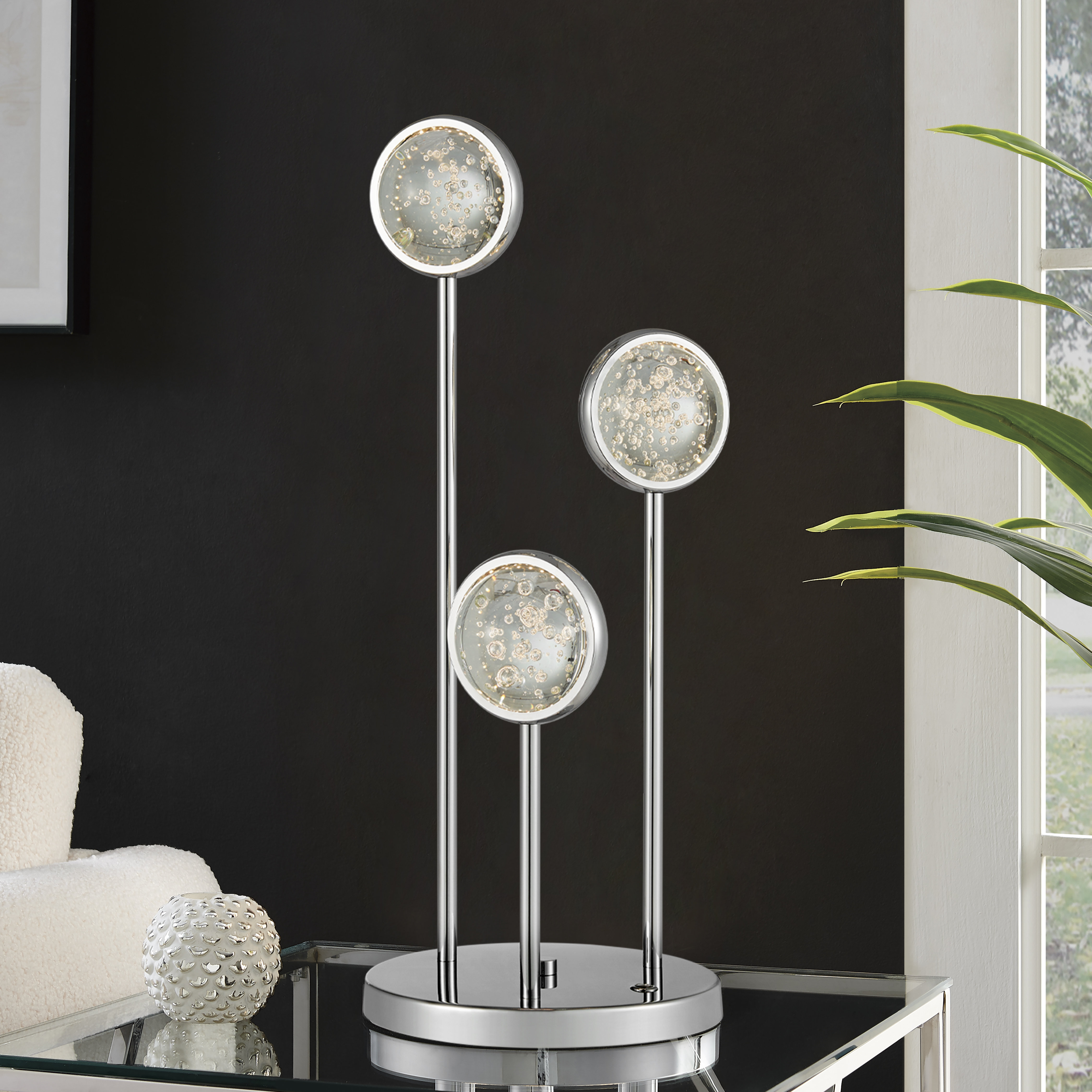 Orren Ellis Bubbling Glow Integrated Led Dimmable Chrome Table Lamp | Wayfair