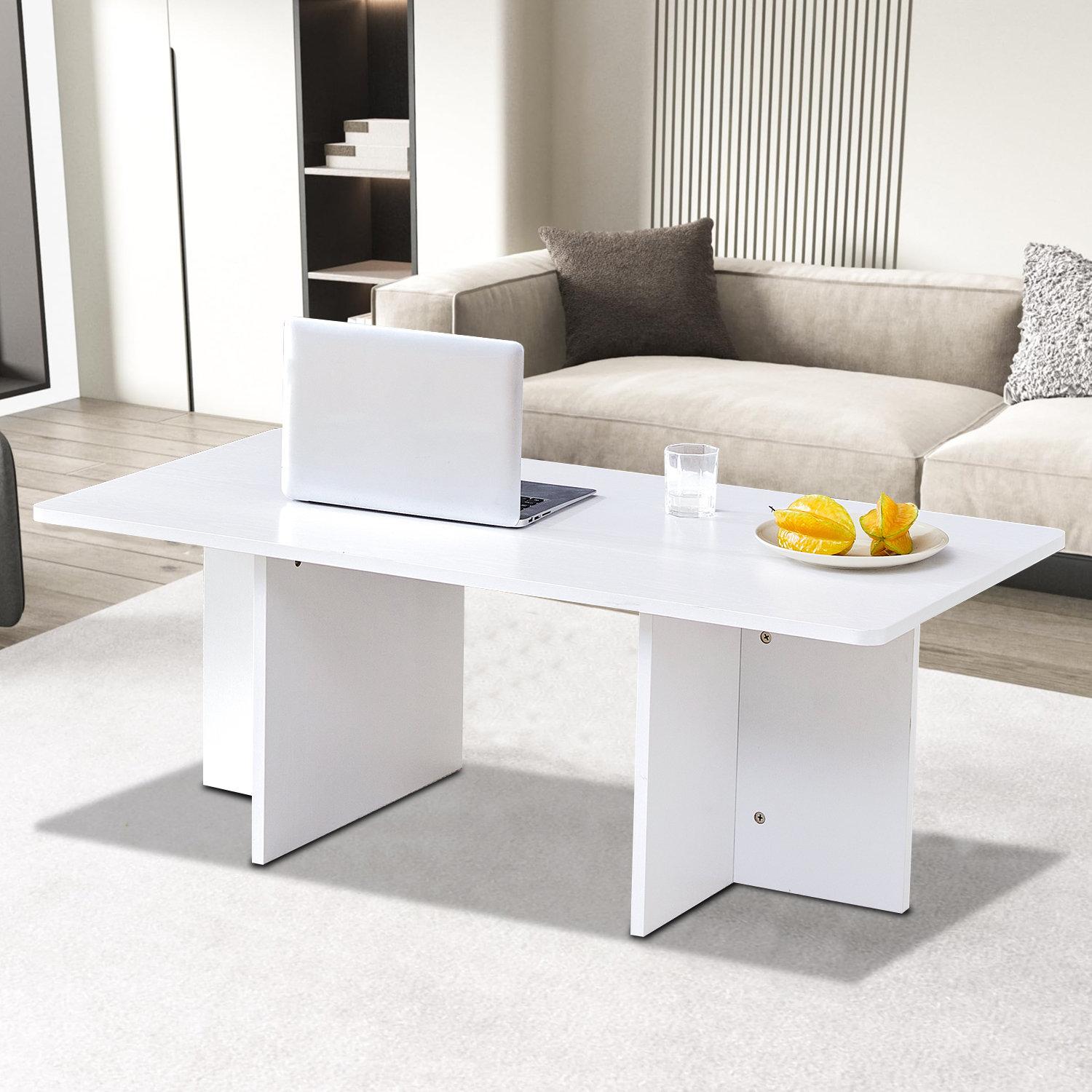 Latitude Run® Modern Minimalist Wooden Coffee Table with Protective Leg ...