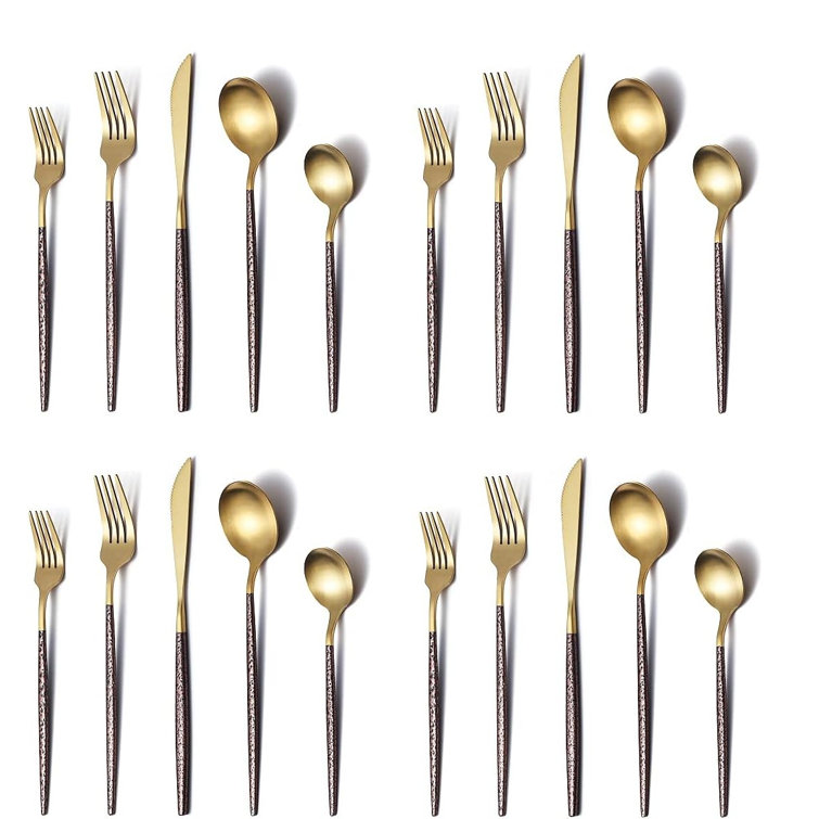 Mercer41 40-Piece Modern Silverware Set With Moon Surface Handles And ...