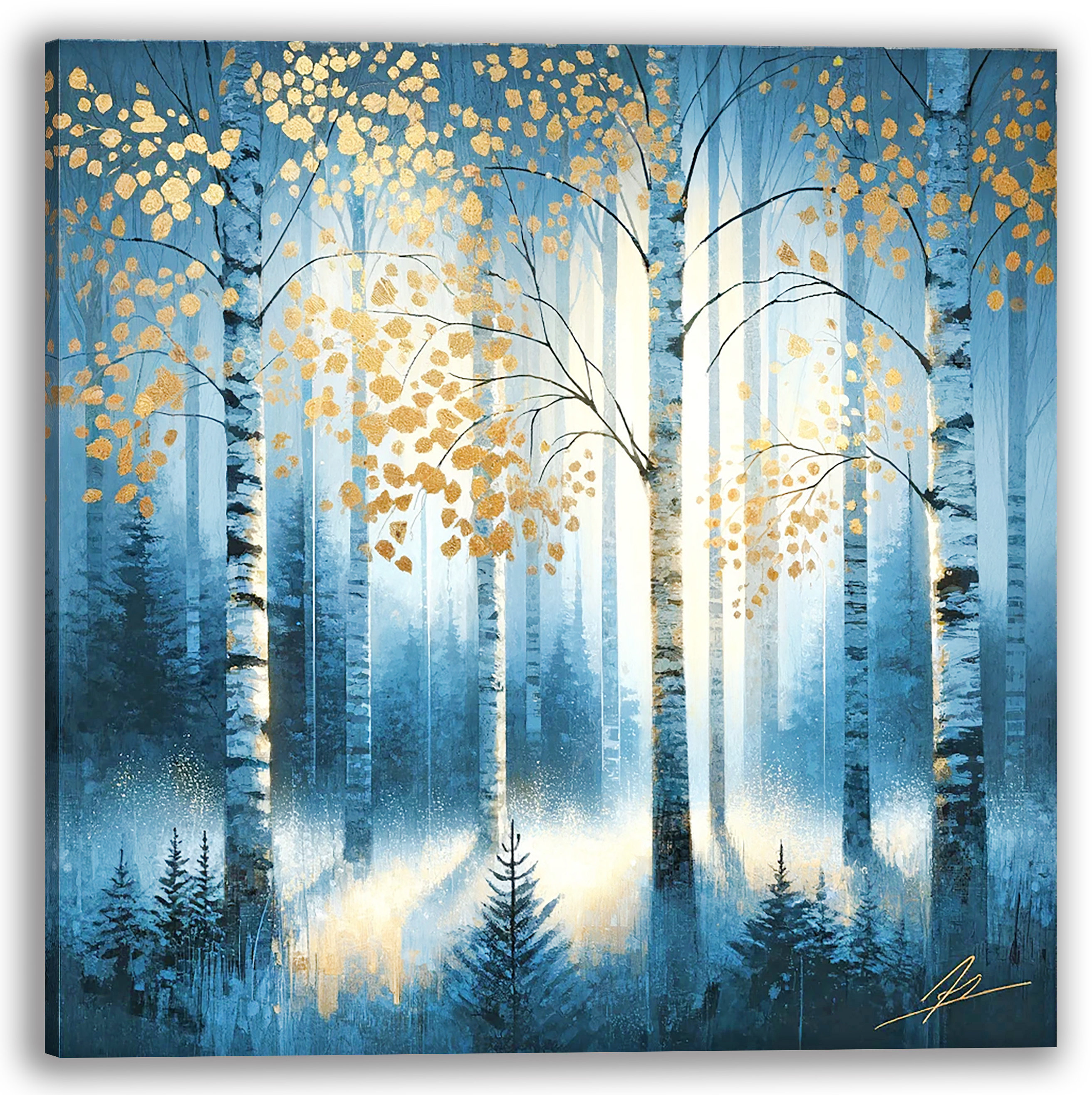 Millwood Pines Golden Autumn Birch Forest at Dusk Canvas Wall Art | Wayfair
