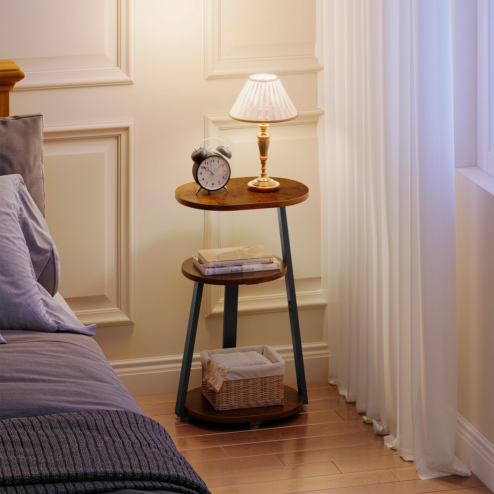 17 Stories Side Table, Small End Table With Metal Frame, 3-Tier Bedside ...