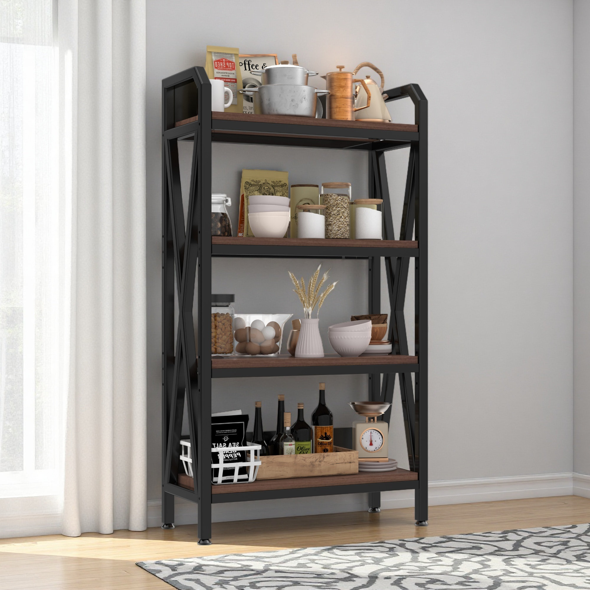 17 Stories 56.30'' Rack 4-Level Storage Shelves Mental And Wooden ...