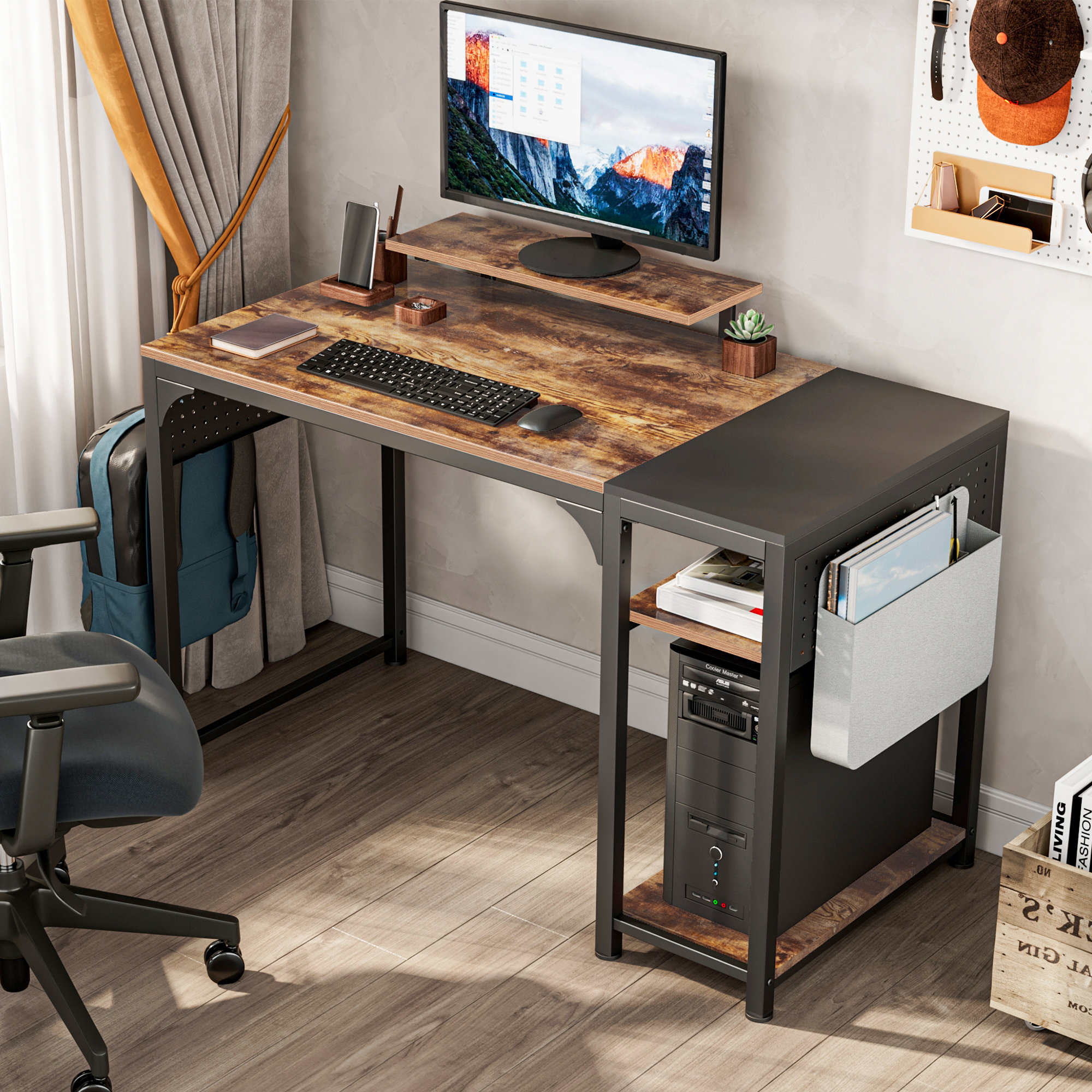 17 Stories Driffield Reversible Writing Desk with Storage Shelves ...