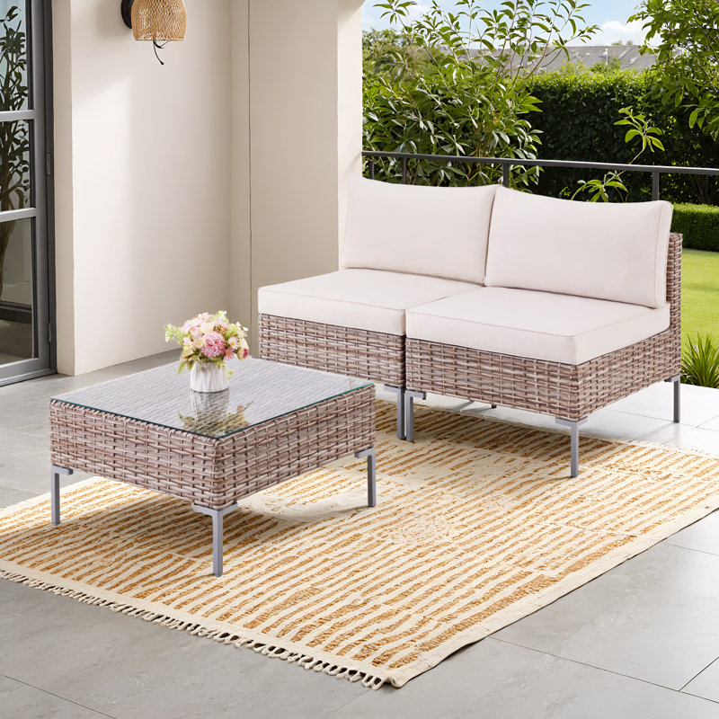 Latitude Run® Aldos 3 Piece All-Weather Patio Furniture Set with Table ...