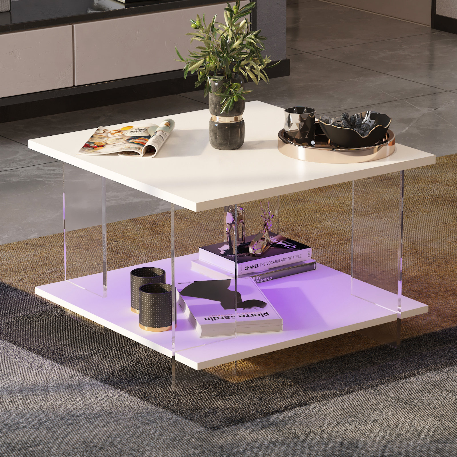 Wrought Studio™ Linay Square Acrylic Coffee Table With 16 Colors LED ...