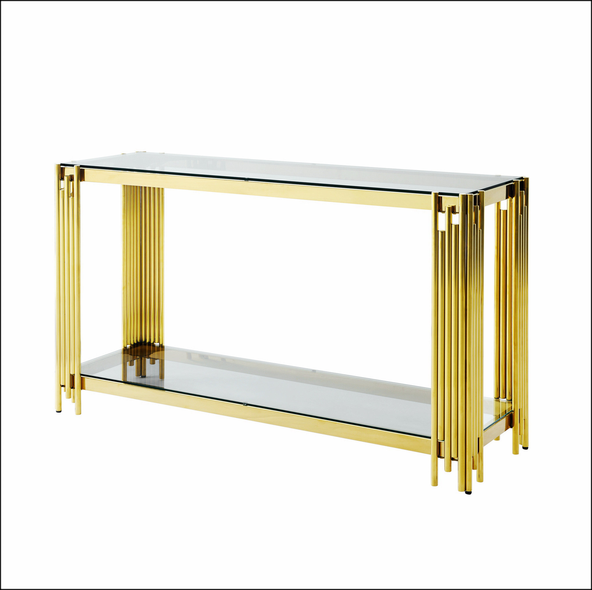 Everly Quinn Modern Glass Console Table, Sofa Table with Sturdy Metal ...