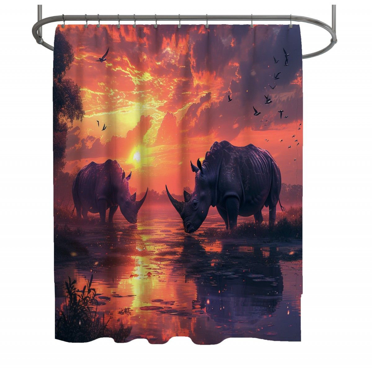 VisionDecor Rhinoceros Shower Curtain - Surreal Bathroom Decor | Wayfair