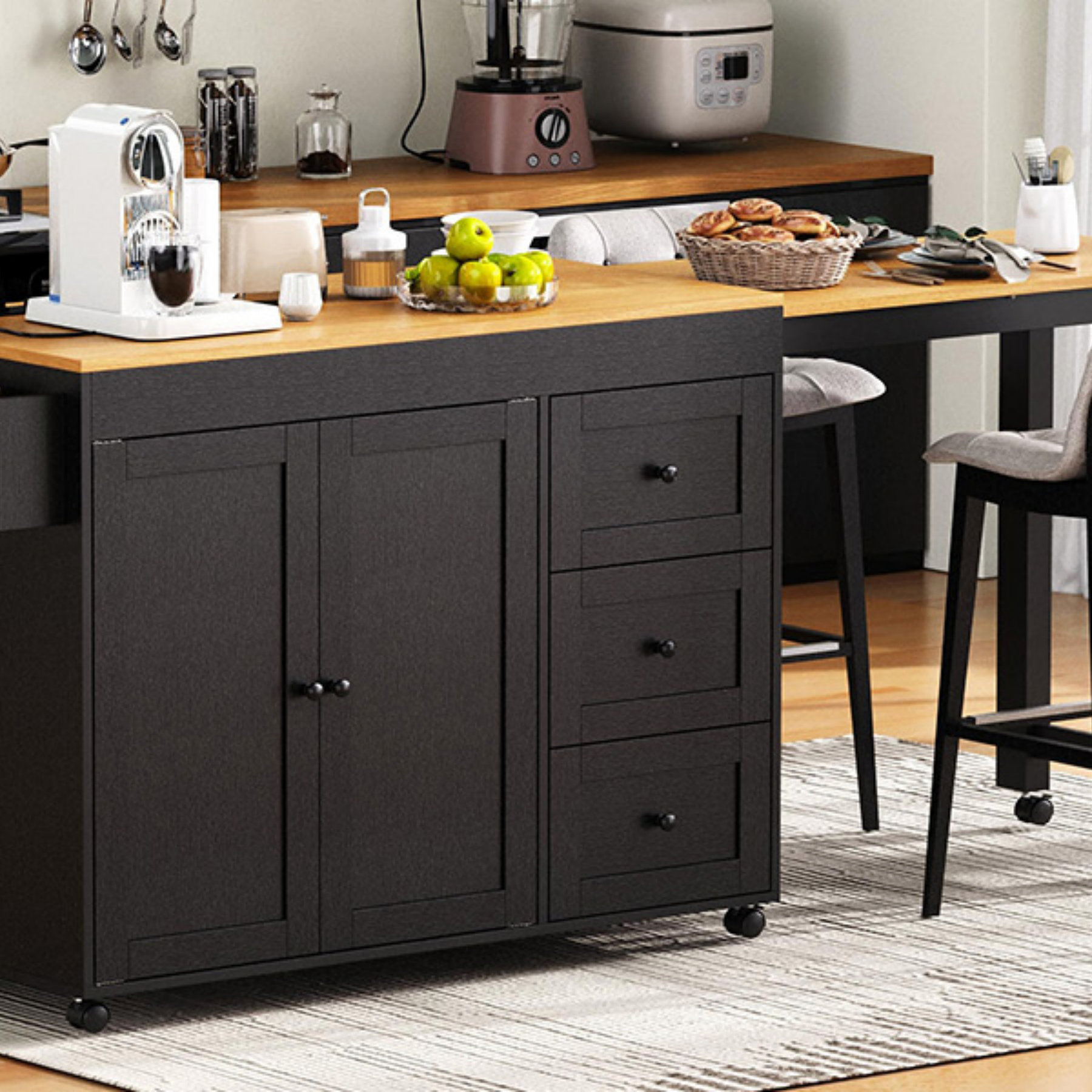 Latitude Run® Extendable Kitchen Island With Dining Table, Ample ...